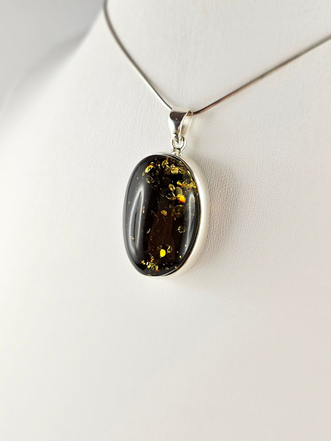 Shiny Black and Gold Pendant, Natural Baltic Amber and Silver, Genuine ...