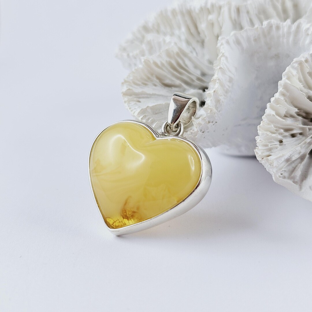 Artistic Yellow Amber Pendant, Natural Baltic Amber and Silver, Genuine ...