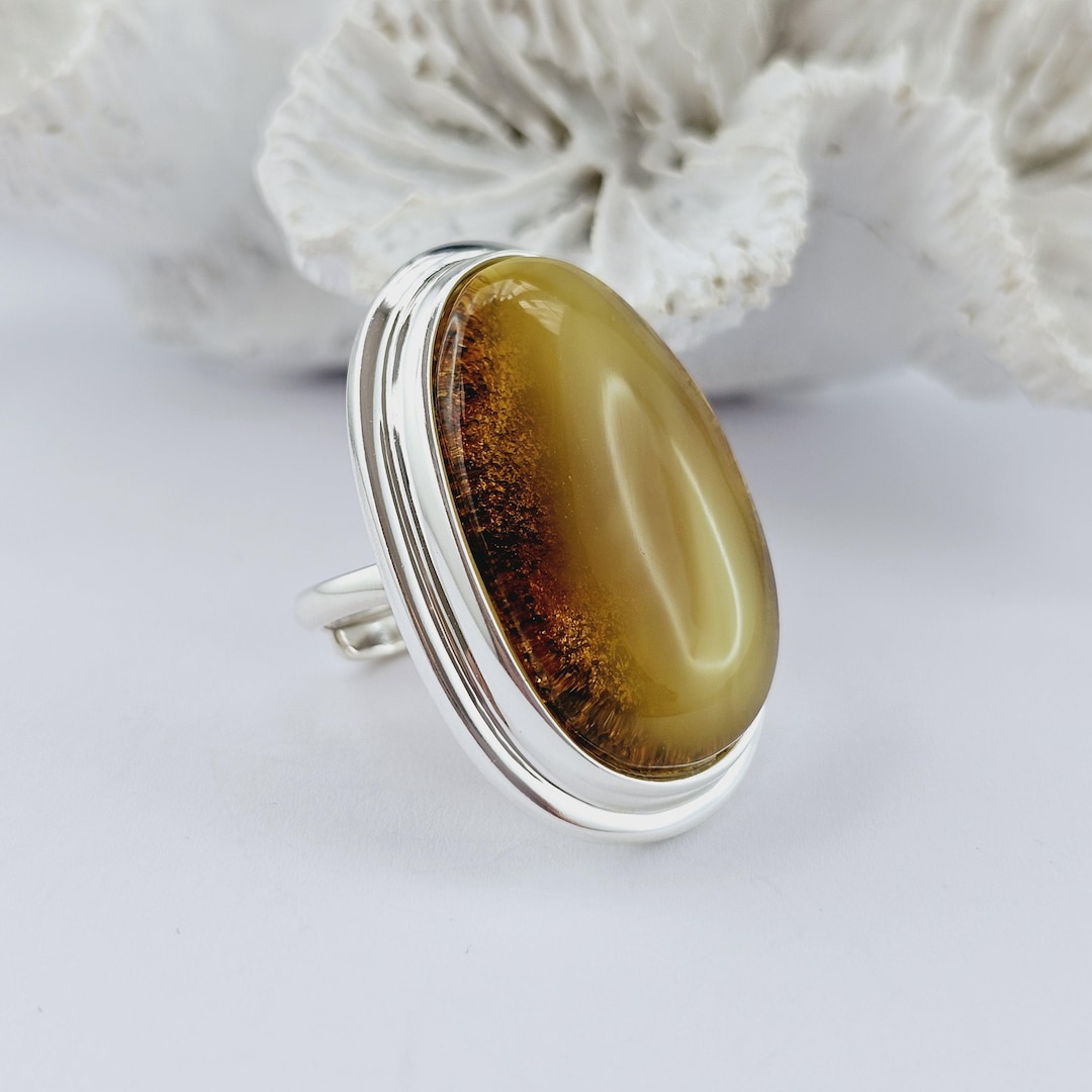 Cloudy Natural Baltic Amber Ring, Yellow Amber Ring, Amber and Sterling ...