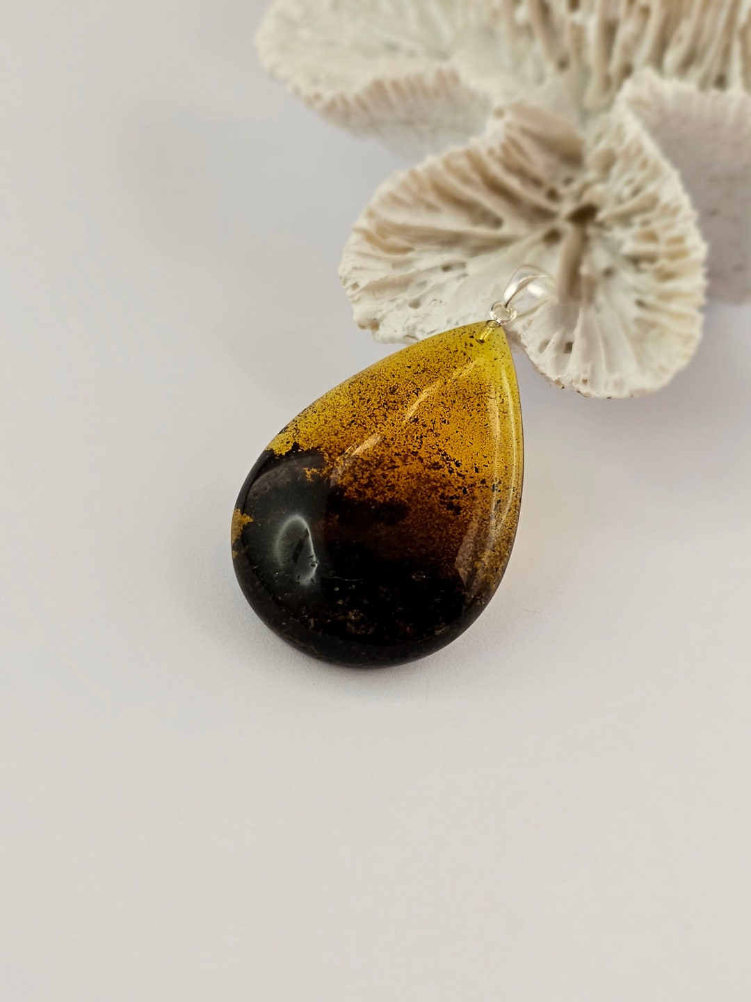 Unique Color Amber Pendant, Natural Baltic Amber and Silver, Genuine ...