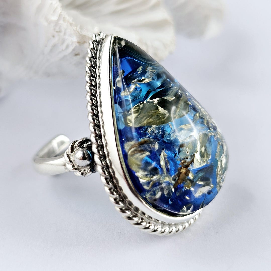 Incredible Light Blue Amber, Natural Baltic Amber Ring, Unique Amber ...
