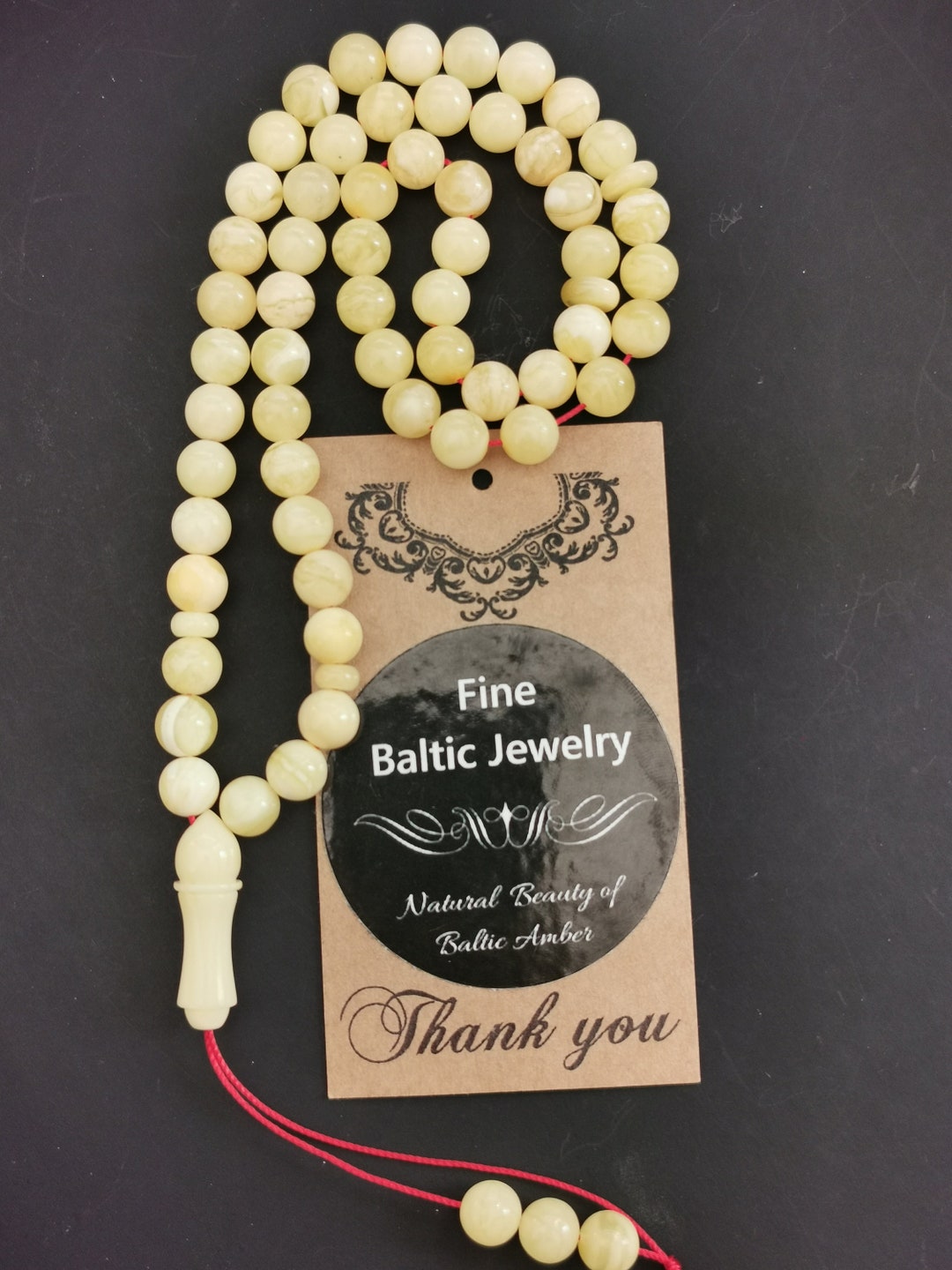 Ø +8.0mm Royal White Baltic Amber Islamic Prayer, 57 Round Beads, 18 ...
