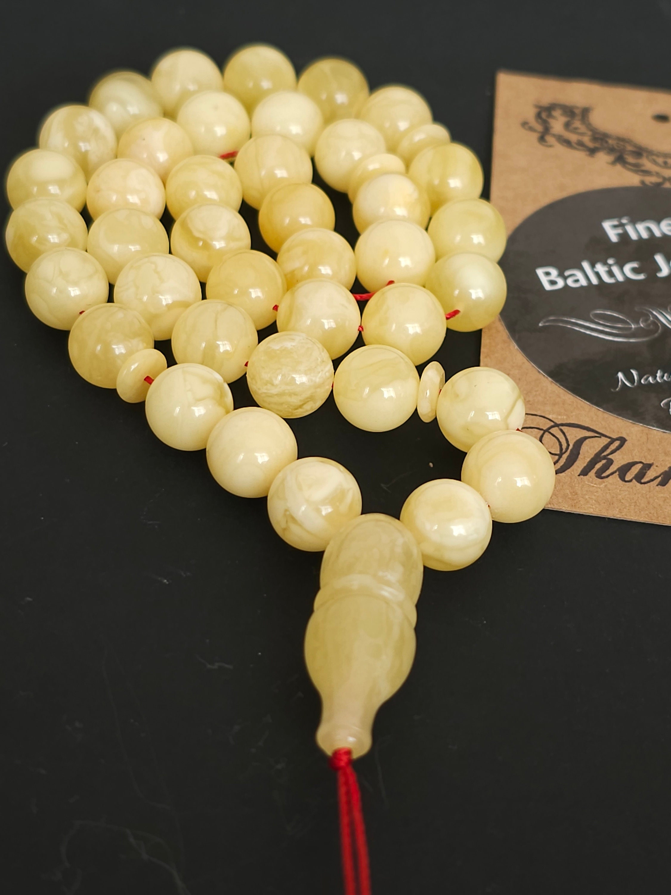 Ø 10.0mm Royal White Baltic Amber Islamic Prayer, 39 Round Beads, 25 ...