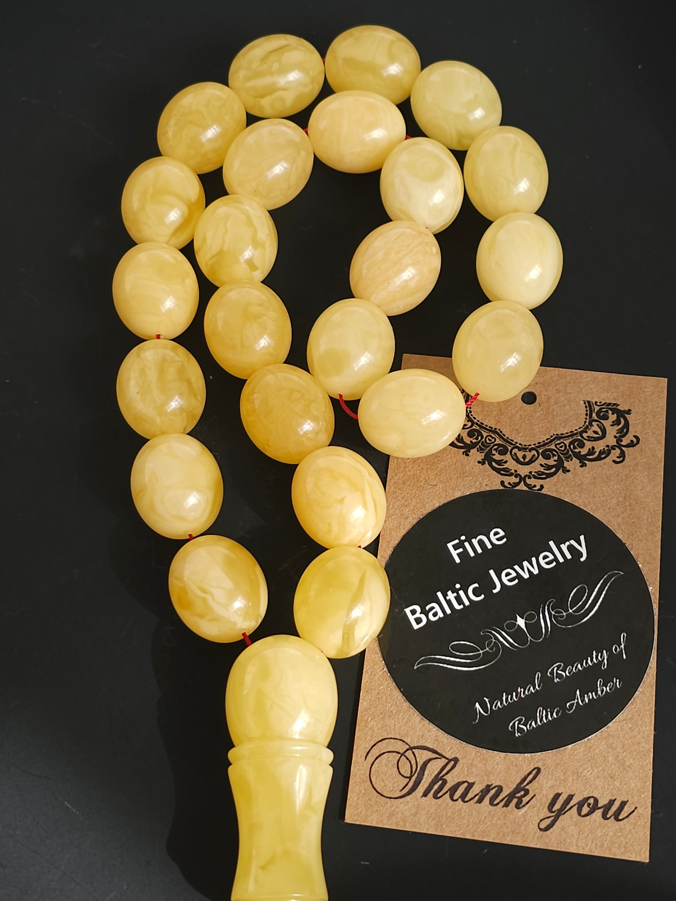 Ø 16mm Royal Baltic Amber Islamic Prayer, 23 Egg Shape Beads, 77.04g ...