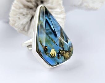 Incredible Light Blue Amber, Natural Baltic Amber Ring, Unique Amber ...