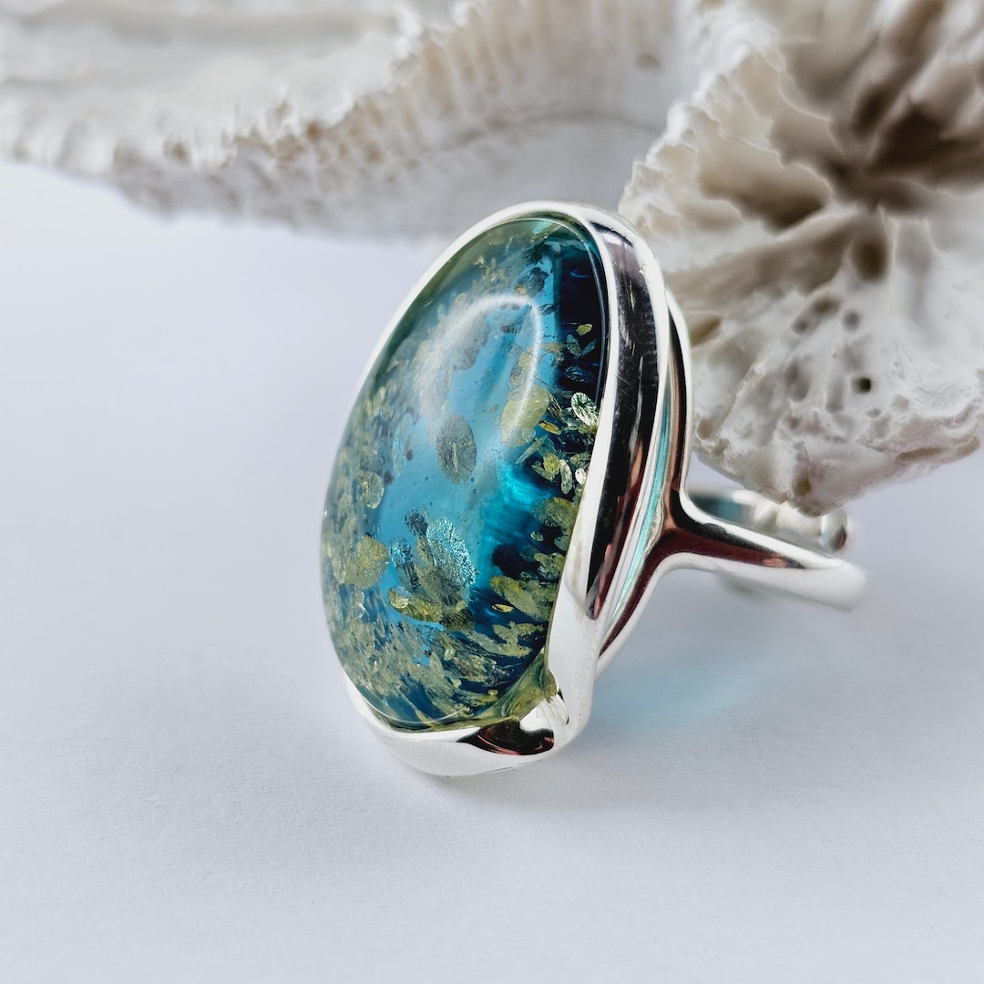 Adjustable Light Blue Baltic Amber Ring, Sterling Silver, 925 Silver ...
