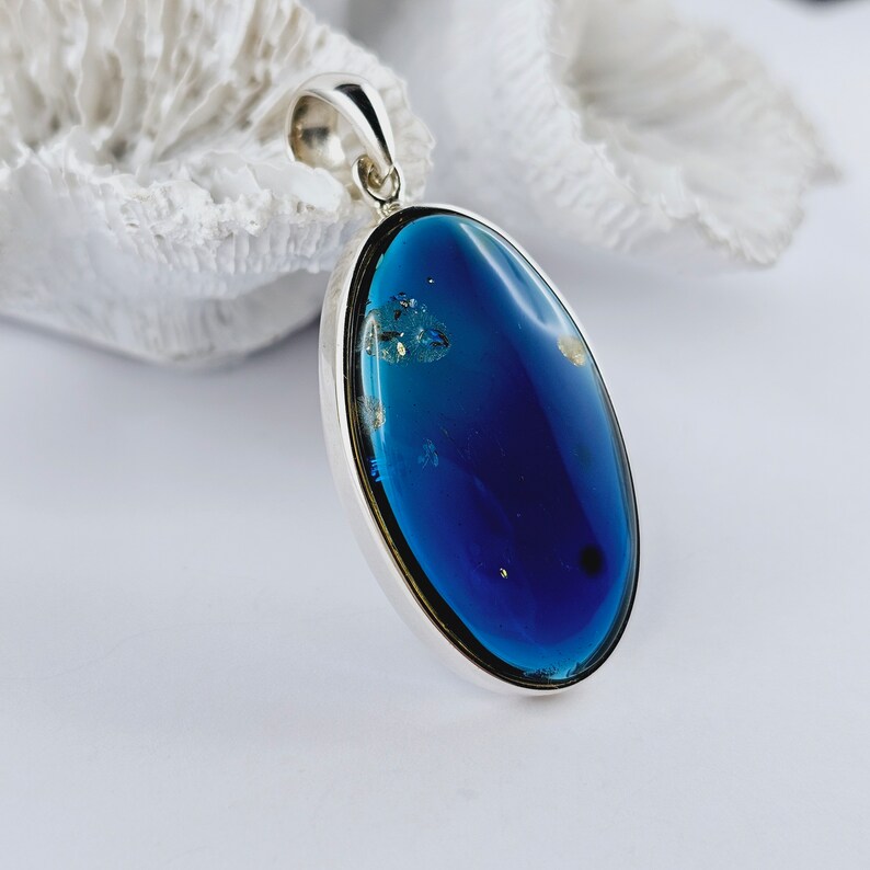 Incredible Blue Amber Pendant, Natural Baltic Amber and Silver, Genuine ...