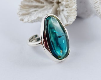 Incredible Light Blue Amber, Natural Baltic Amber Ring, Unique Amber ...