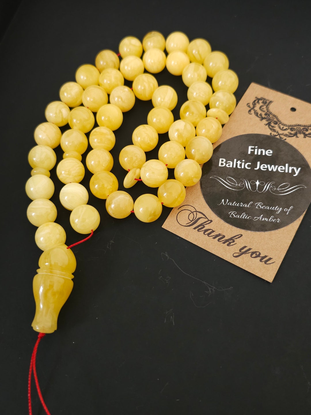 Ø +12mm Royal Baltic Amber Islamic Prayer, 48 Round Beads, 54.30g ...