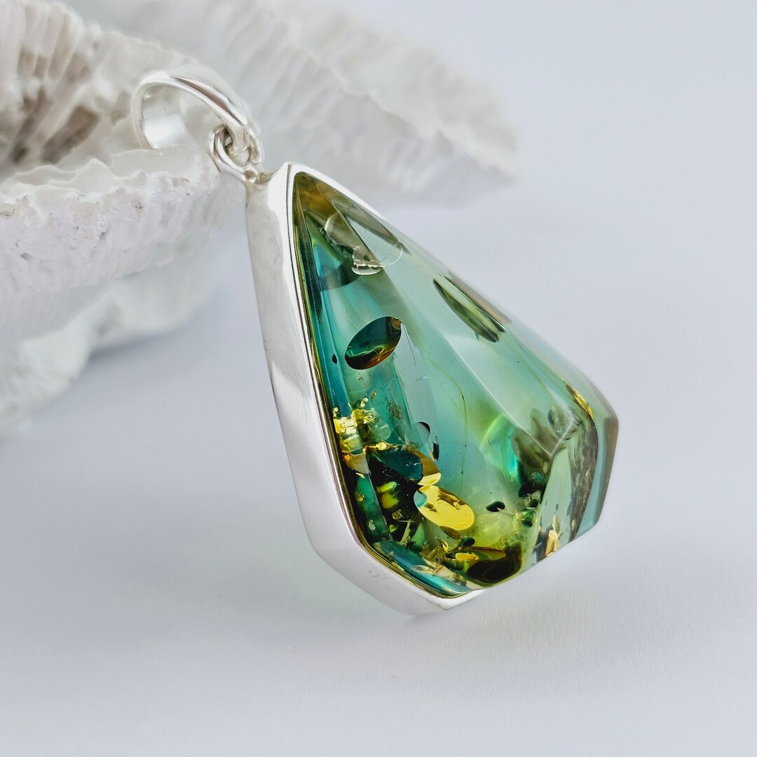 Extraordinary Shiny Turquoise Amber Pendant, Natural Baltic Amber and ...