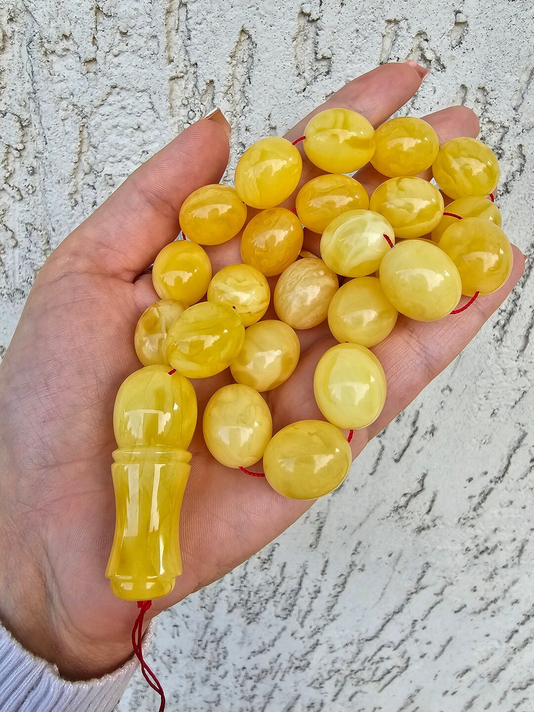Ø 16mm Royal Baltic Amber Islamic Prayer, 23 Egg Shape Beads, 77.04g ...
