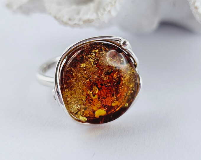 Majestic Huge Red Amber, Natural Baltic Amber Ring, Unique Amber Ring ...