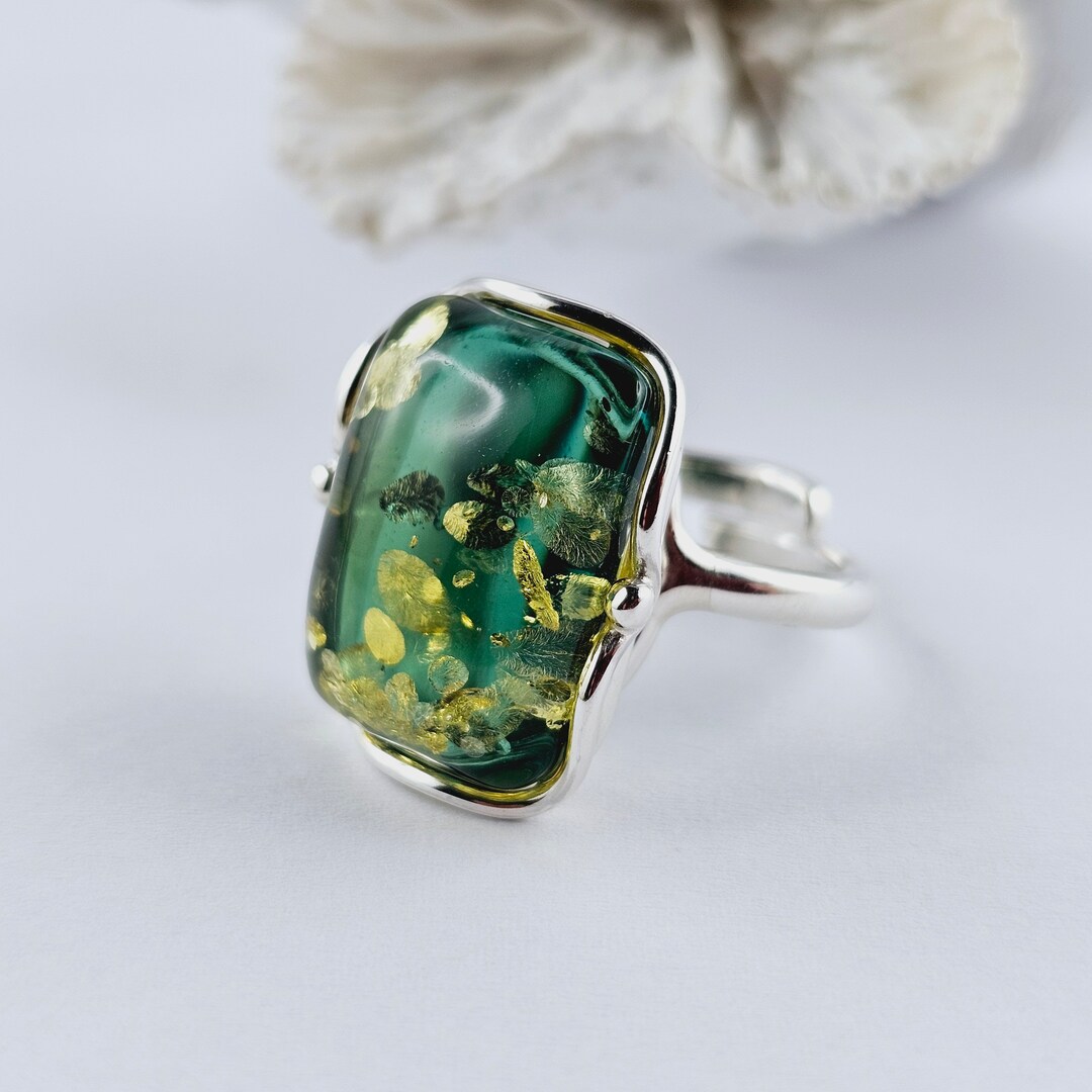 Unique Green and Gold Amber, Natural Baltic Amber Ring, Unique Amber ...