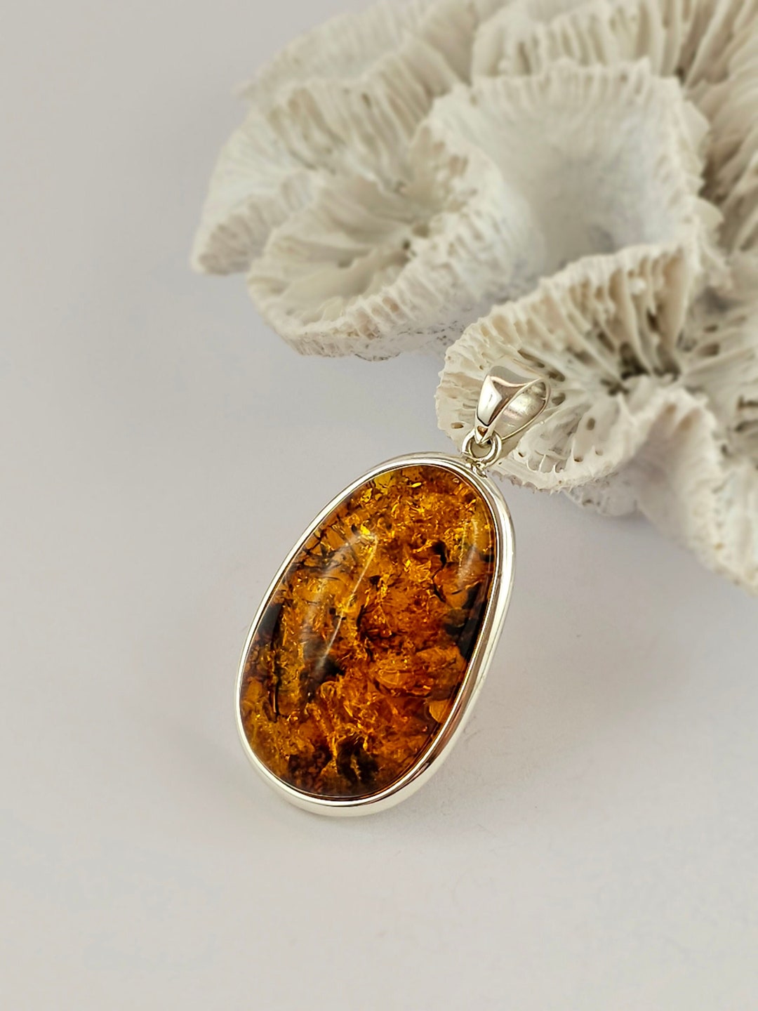Shiny Orange Amber Pendant, Natural Baltic Amber and Silver, Genuine ...