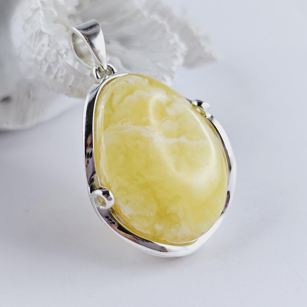 Exclusive Huge Landscape Amber Pendant, Natural Baltic Amber and Silver ...