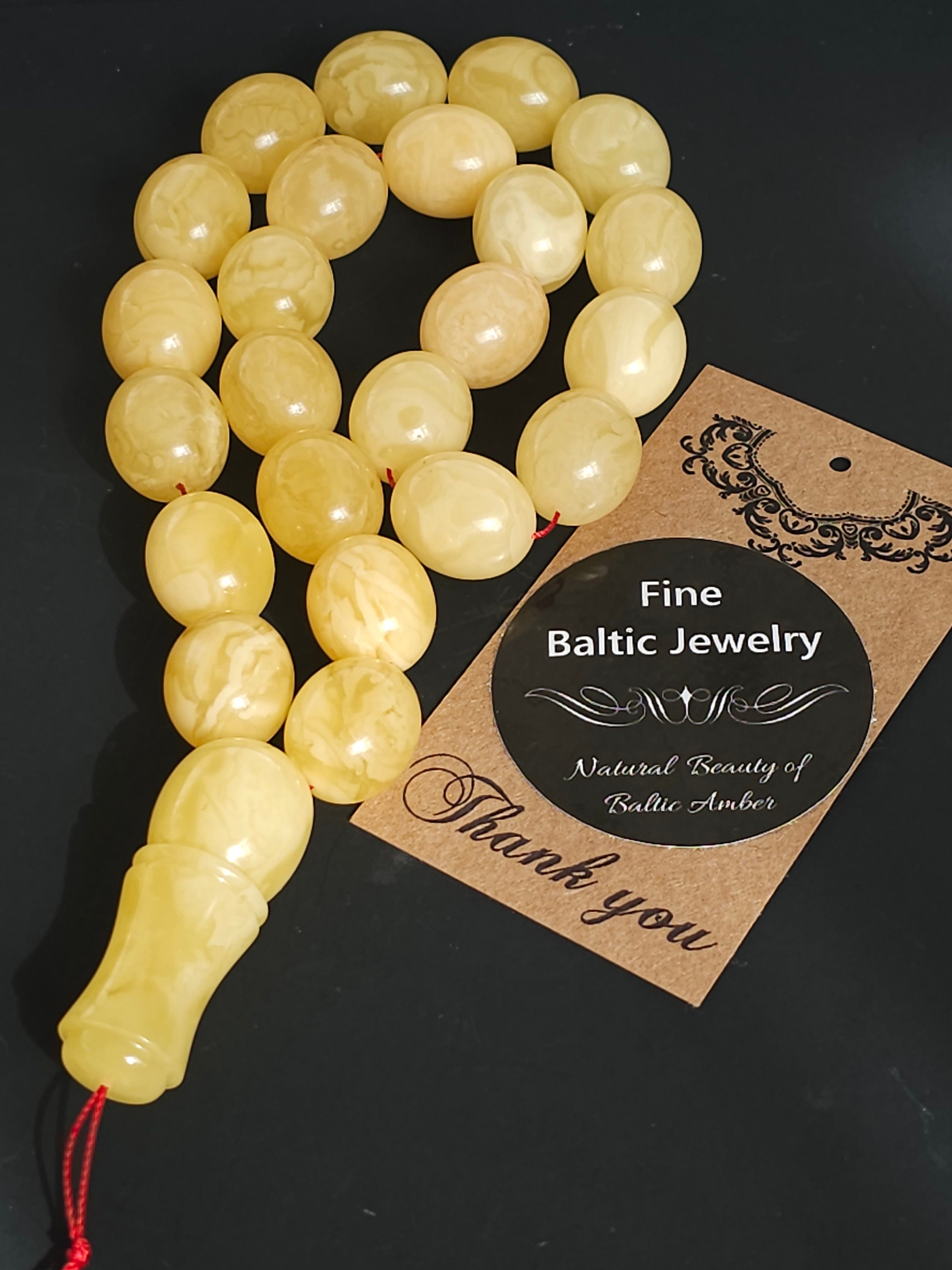 Ø 16mm Royal Baltic Amber Islamic Prayer, 23 Egg Shape Beads, 77.04g ...