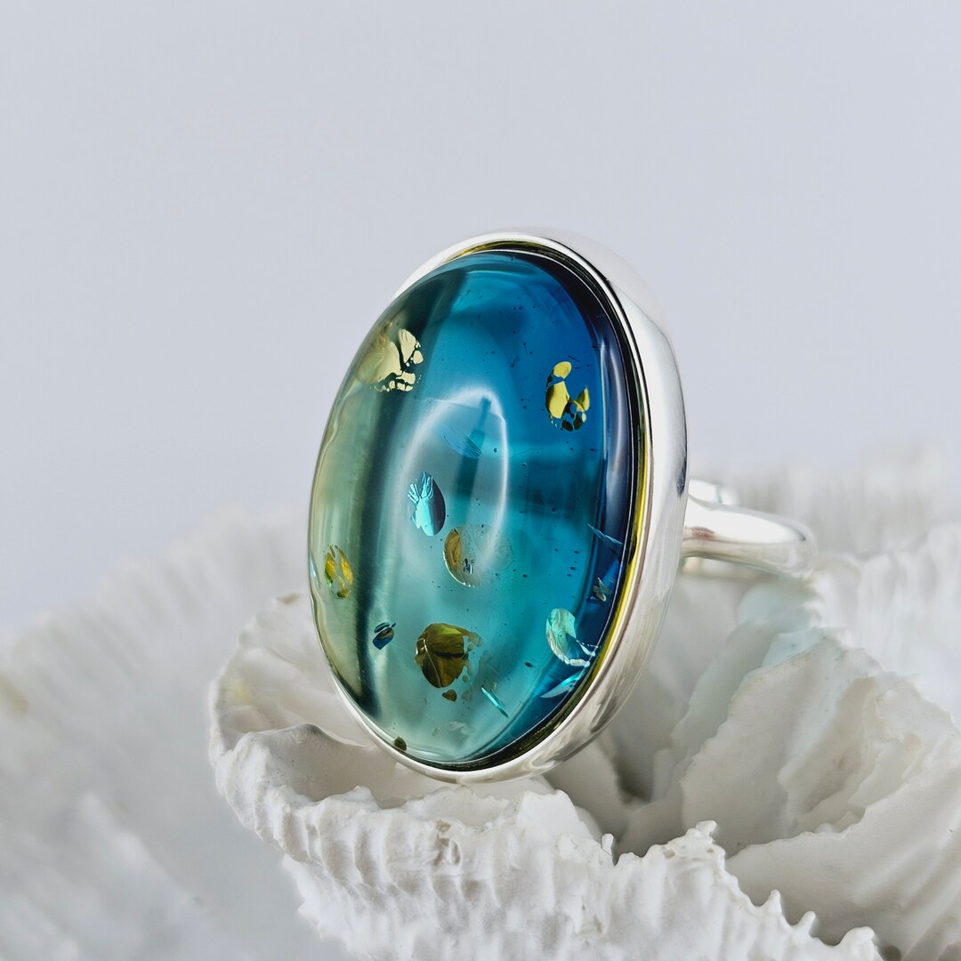 Incredible Light Blue Amber, Natural Baltic Amber Ring, Unique Amber ...