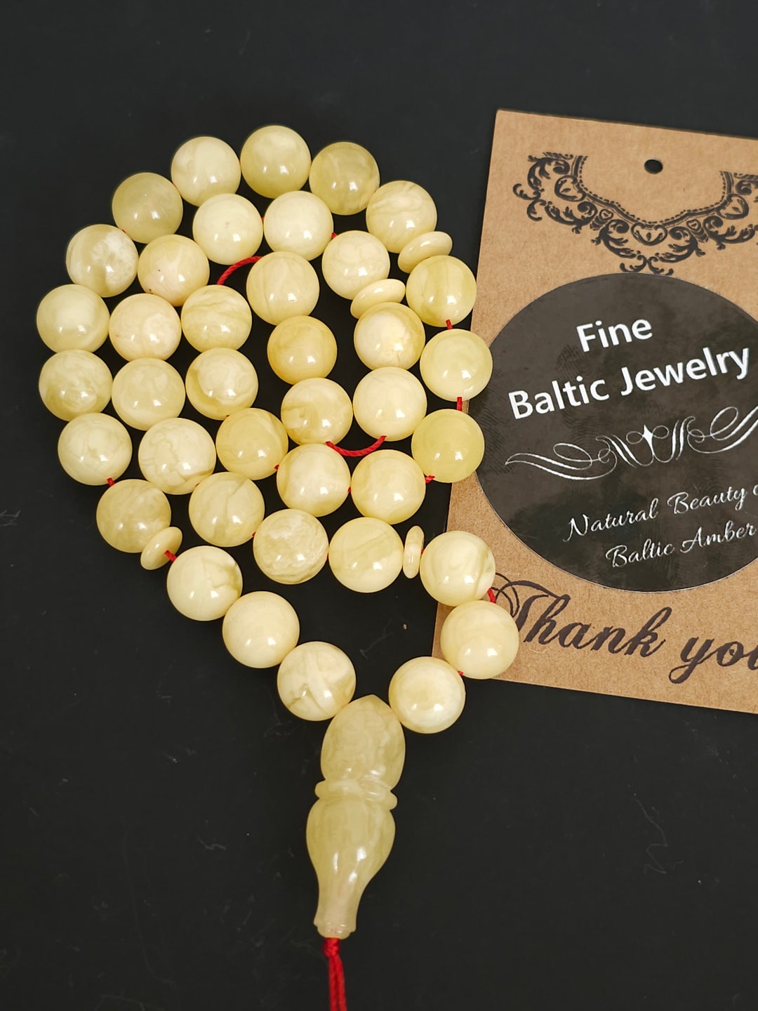 Ø 10.0mm Royal White Baltic Amber Islamic Prayer, 39 Round Beads, 25 ...