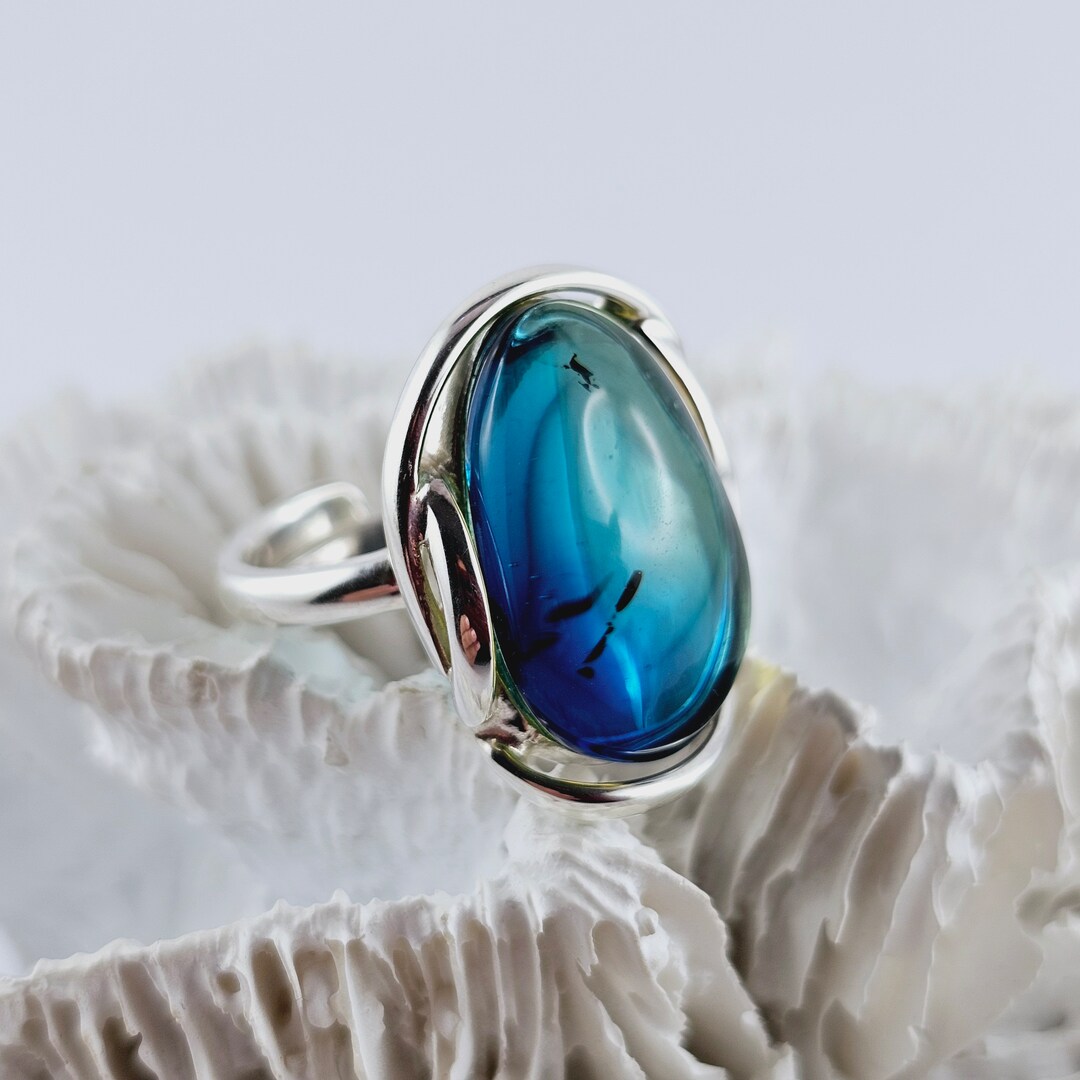 Incredible Light Blue Amber, Natural Baltic Amber Ring, Unique Amber ...