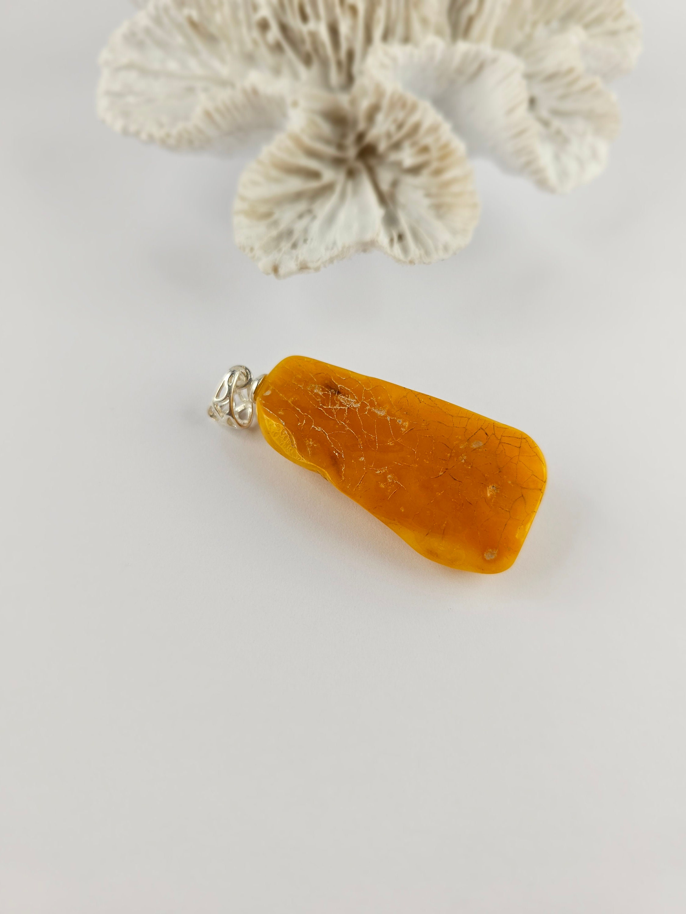 Rectangular Butterscotch Amber Pendant, Natural Baltic Amber and Silver ...