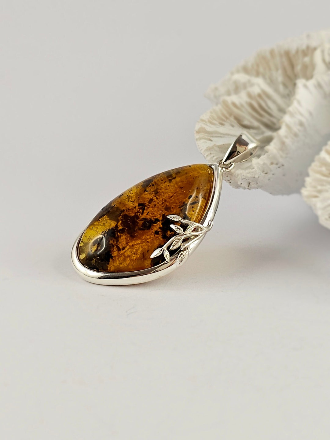 Elegant Cloudy Gold Amber Pendant, Natural Baltic Amber and Silver ...