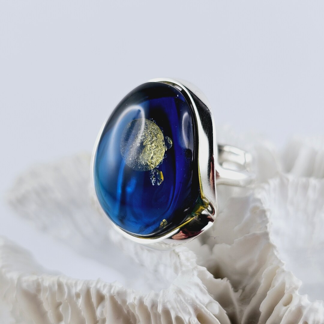 Majestic Sapphire Blue Amber, Natural Baltic Amber Ring, Unique Amber ...