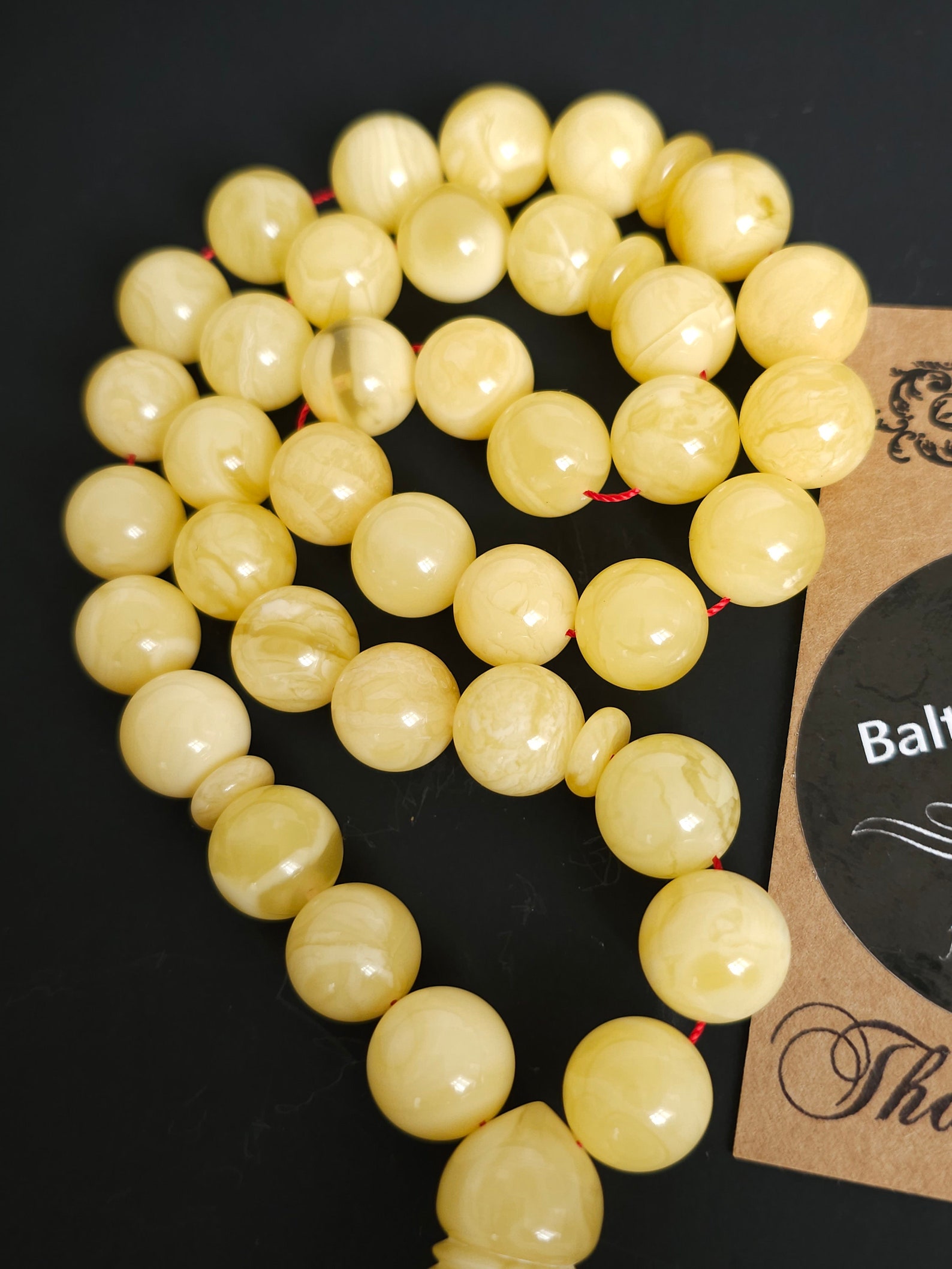 Ø +13mm Royal Baltic Amber Islamic Prayer, 37 Round Beads, 56.33g ...