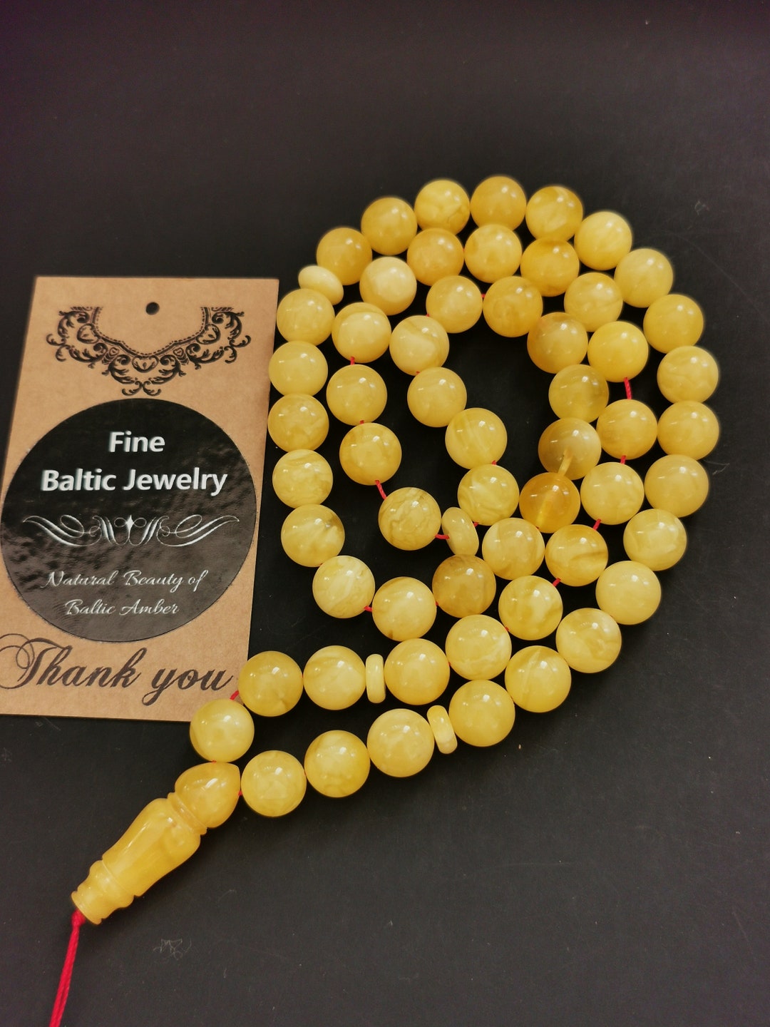 Ø 11.0mm Islamic Baltic Amber Prayer, 57 Round Beads, 48.96g Rosary ...
