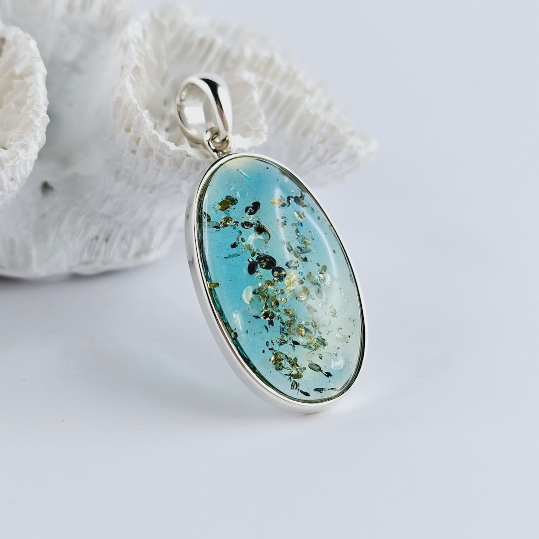 Extraordinary Blue Amber Pendant, Natural Baltic Amber and Silver ...