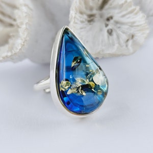 Incredible Light Blue Amber, Natural Baltic Amber Ring, Unique Amber ...