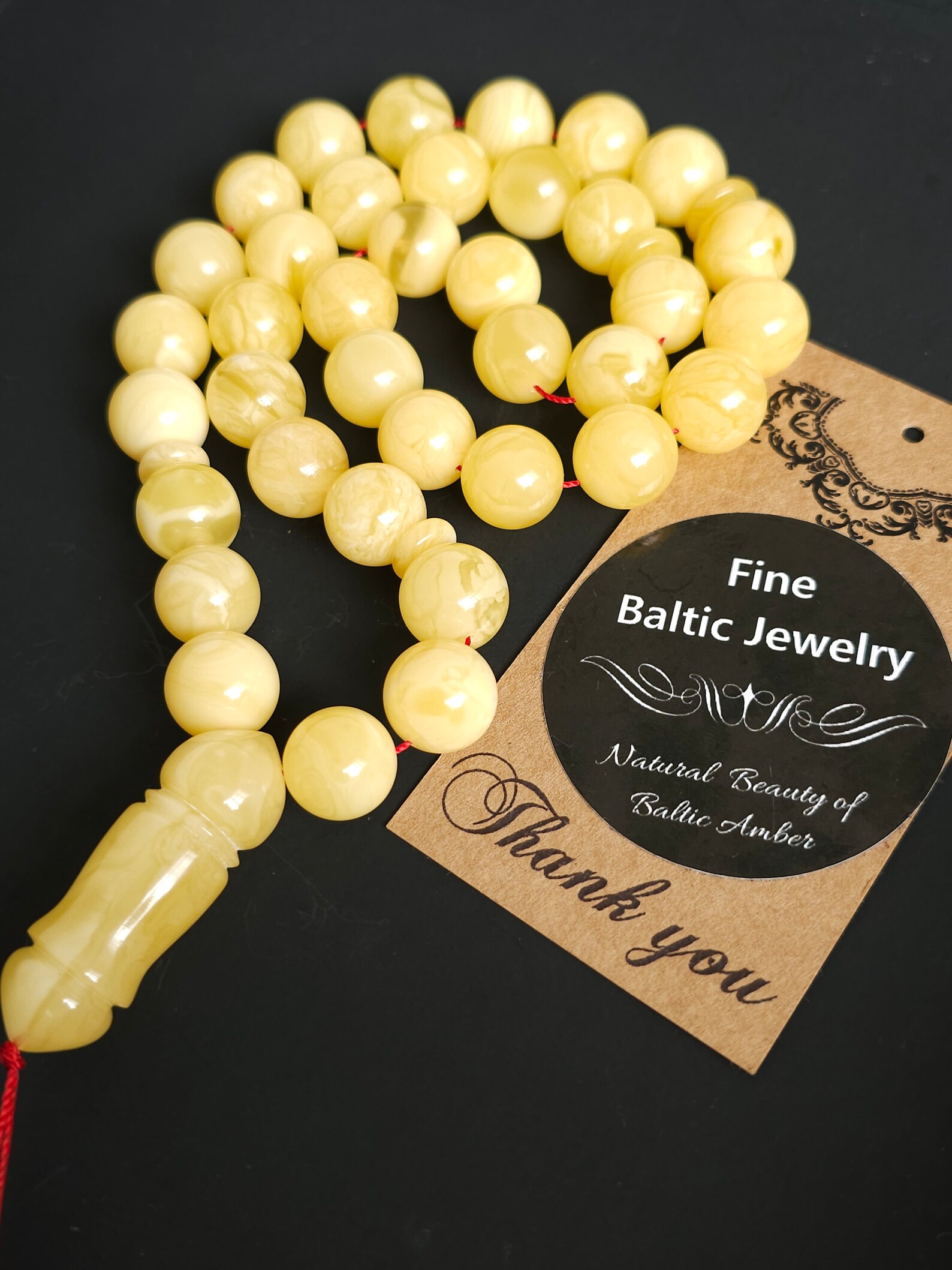 Ø +13mm Royal Baltic Amber Islamic Prayer, 37 Round Beads, 56.33g ...
