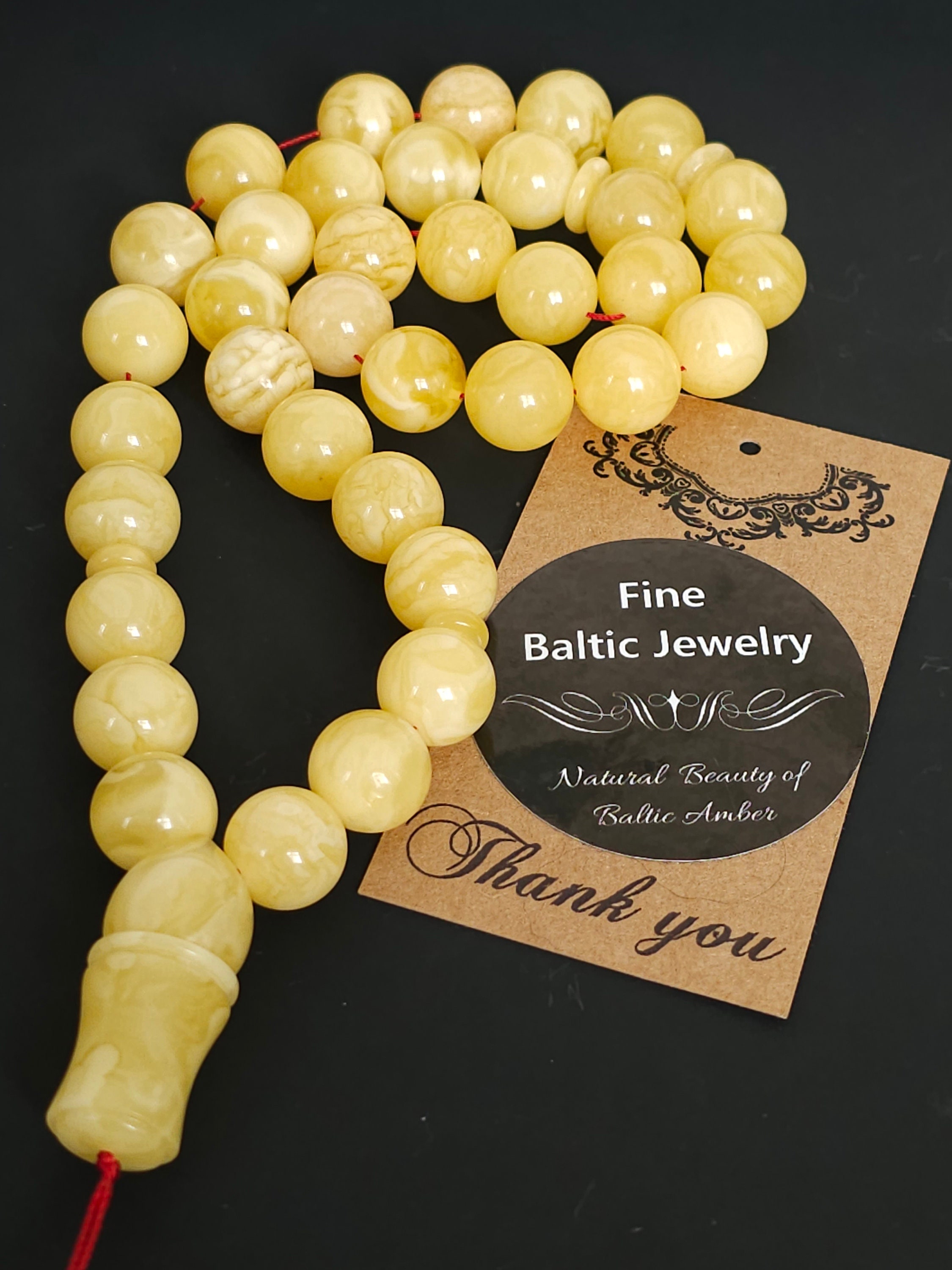 Ø 14mm Royal Baltic Amber Islamic Prayer, 36 Round Beads, 61.34g Rosary ...