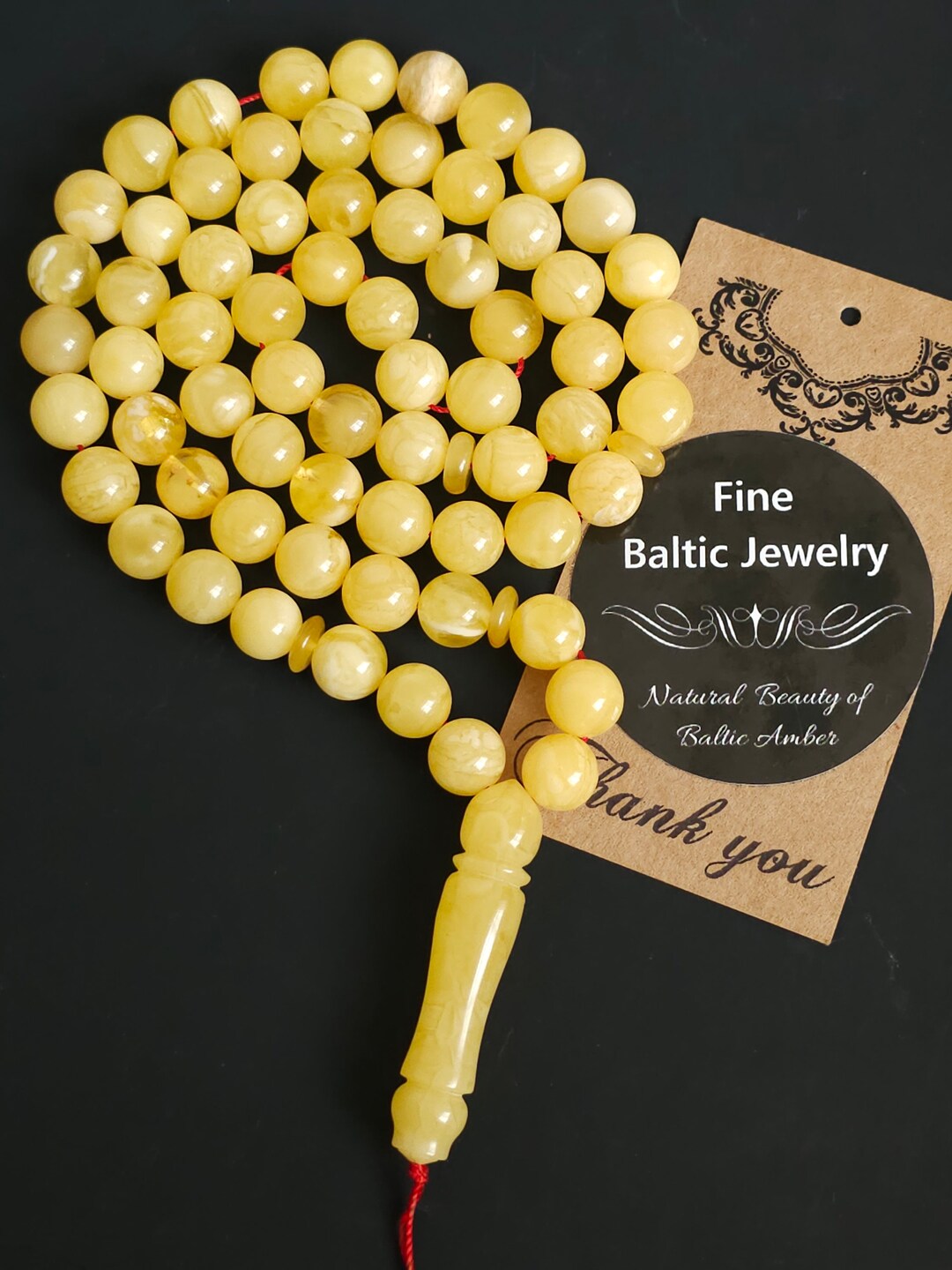 Ø +10mm Royal Baltic Amber Islamic Prayer, 66 Round Beads, 42.68g ...