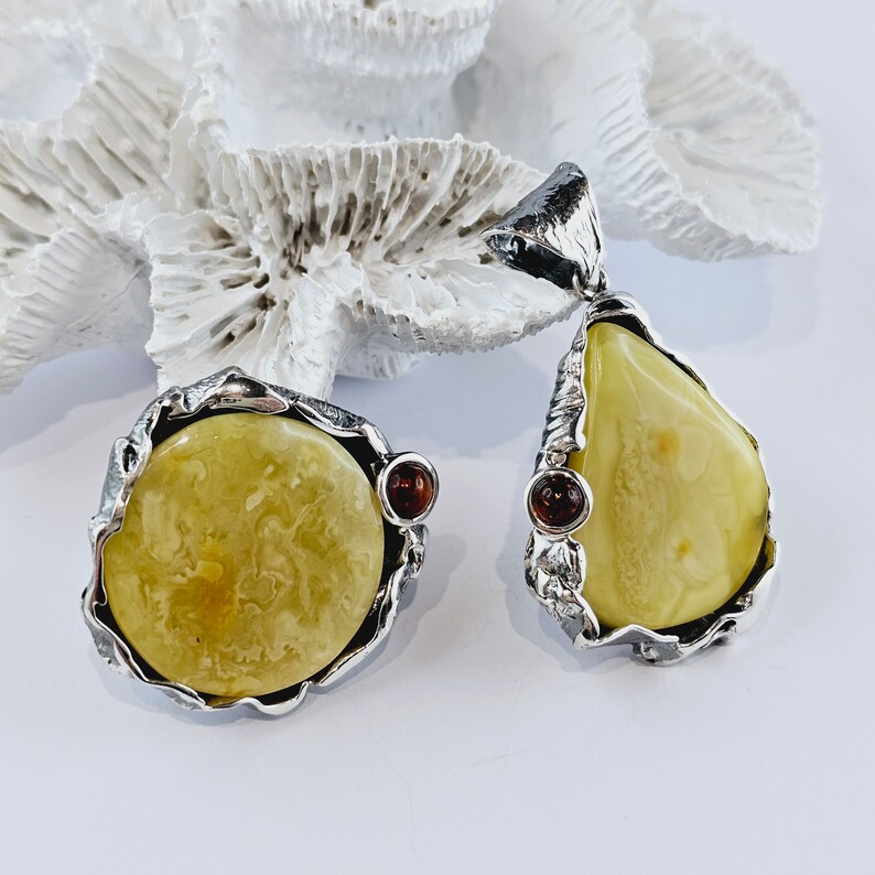 Artistic Yellow Amber Pendant, Natural Baltic Amber and Silver, Genuine ...