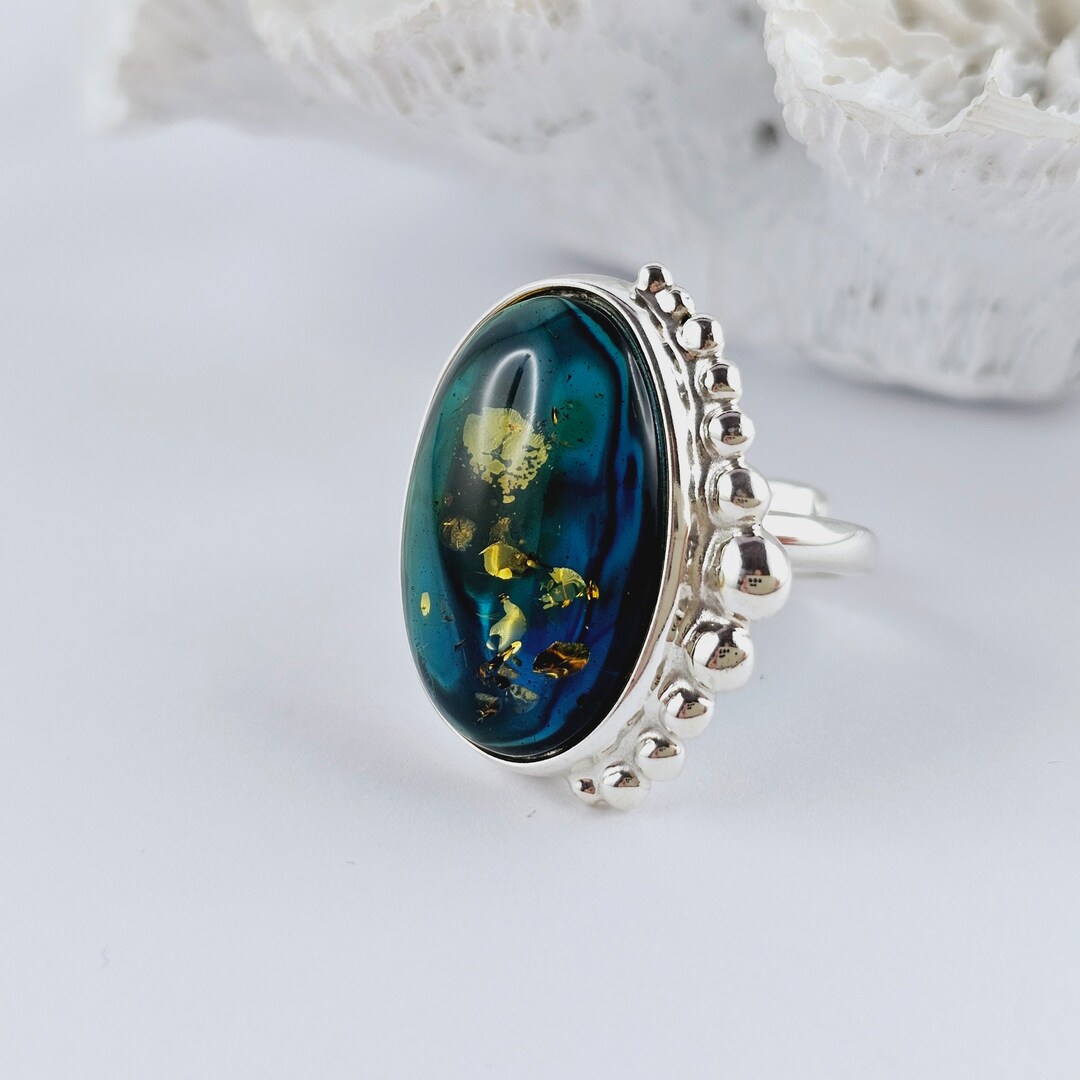 Incredible Huge Blue Amber, Natural Baltic Amber Ring, Unique Amber ...
