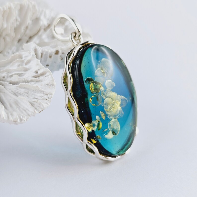 Blue Baltic Amber Sterling Silver Pendant, Handmade Amber Jewelry - Etsy