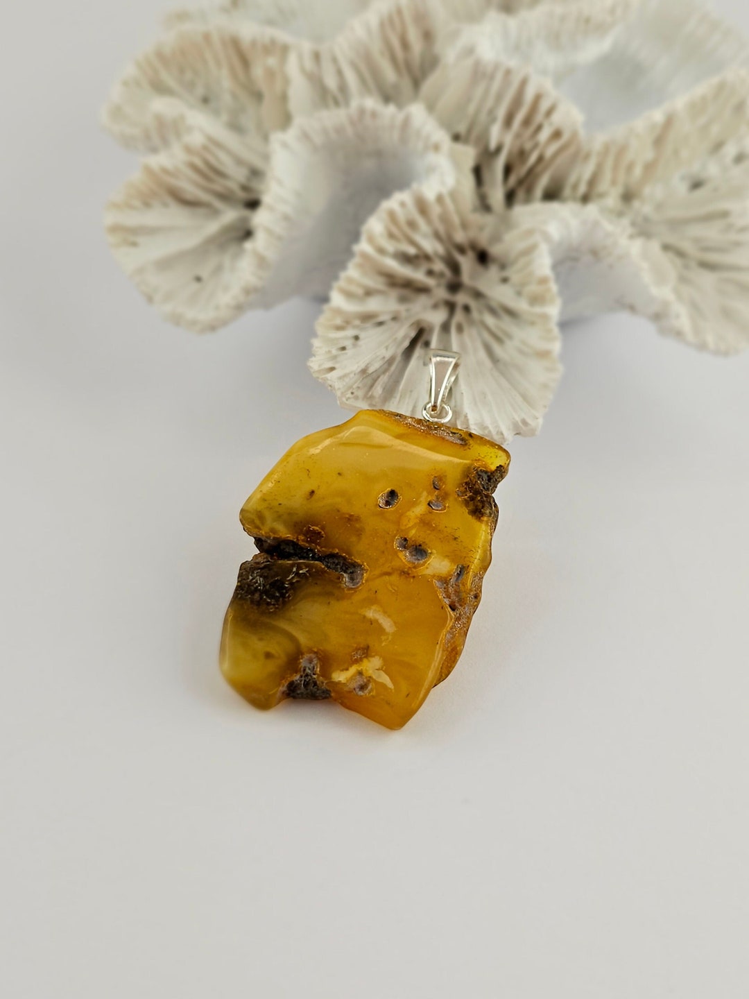 Unique Color Amber Pendant, Natural Baltic Amber and Silver, Genuine ...