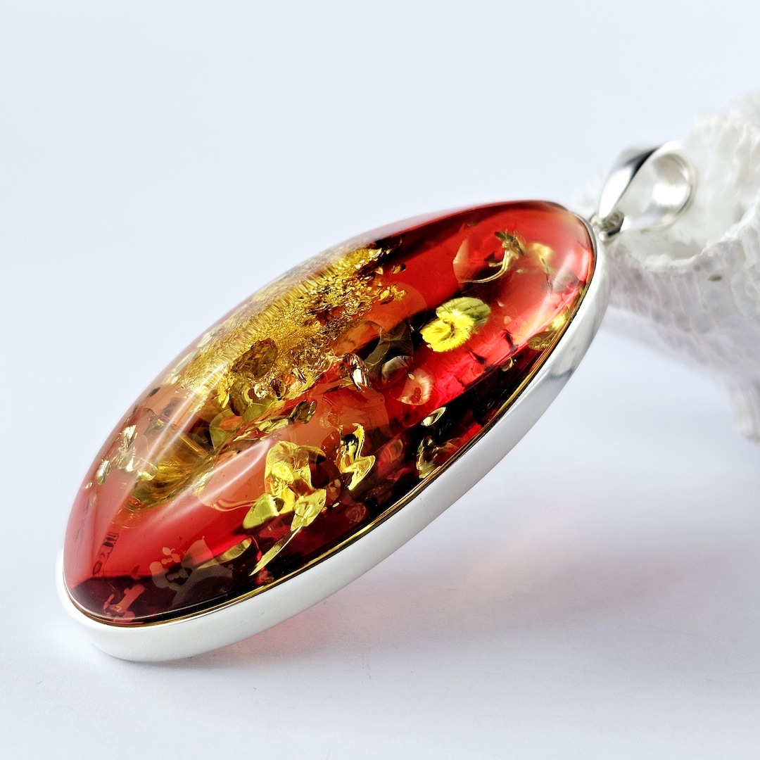 Red Baltic Amber Pendant, Sterling Silver, Handmade Amber Jewelry, 925 ...