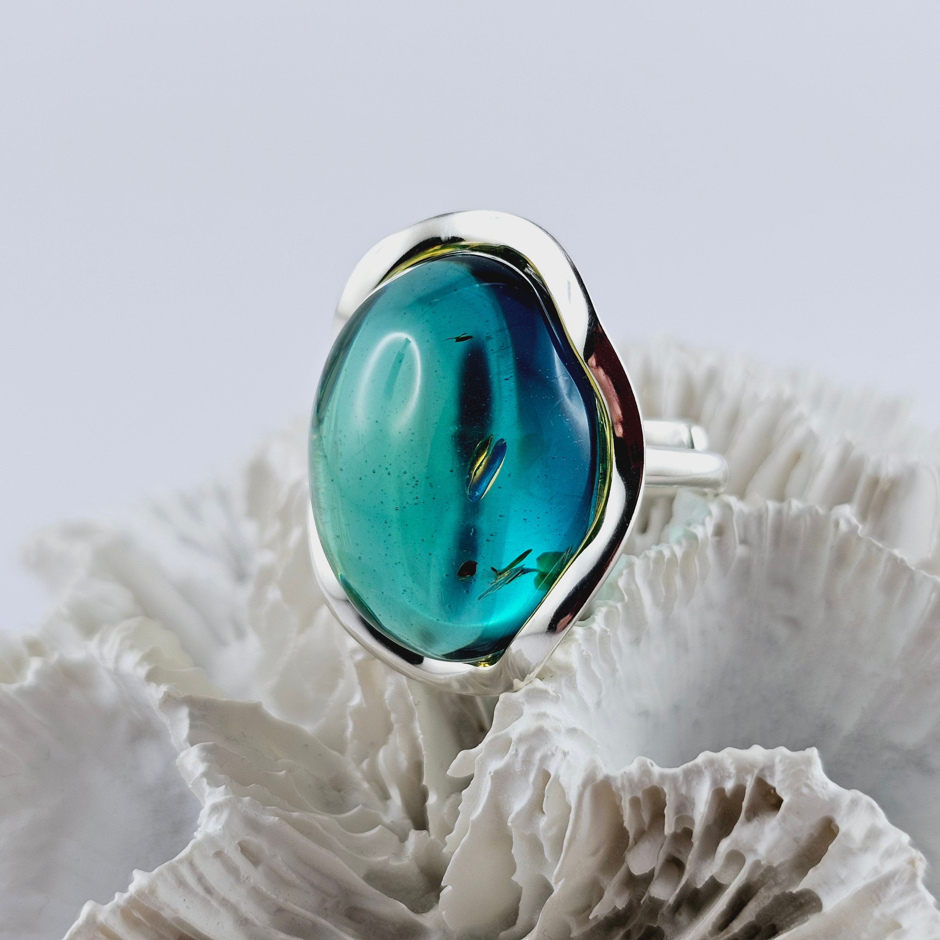 Incredible Light Blue Amber, Natural Baltic Amber Ring, Unique Amber ...