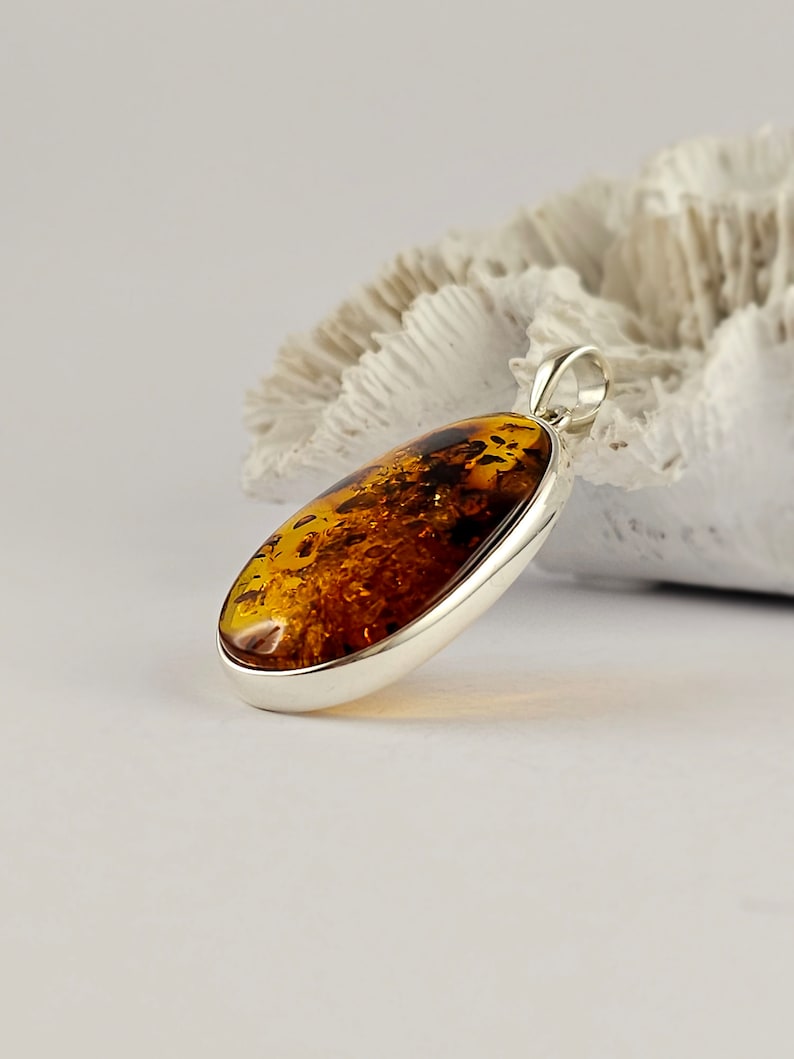 Orange Baltic Amber Pendant, Sterling Silver, Handmade Jewelry, 925 ...