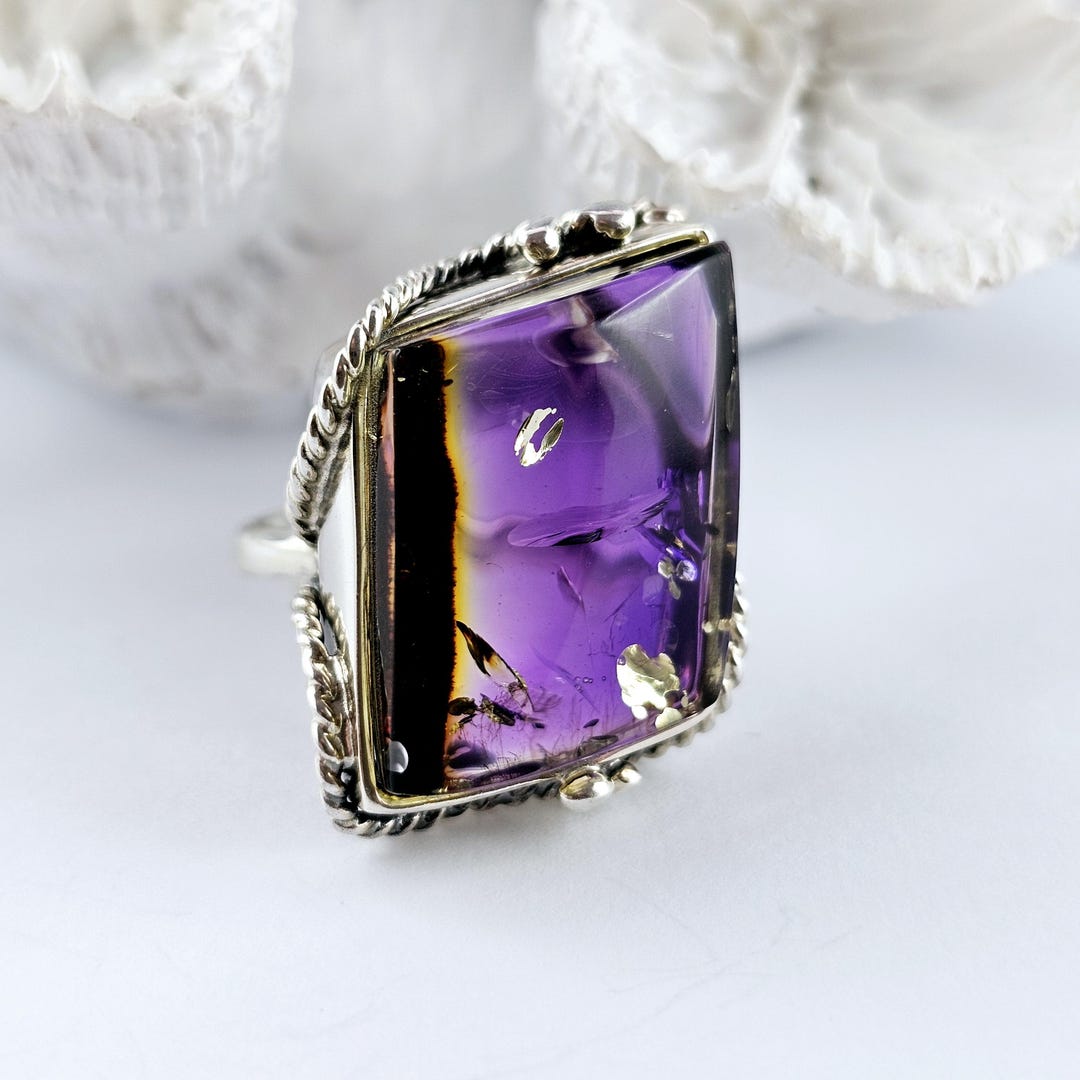 Majestic Huge Violet Amber, Natural Baltic Amber Ring, Unique Amber ...