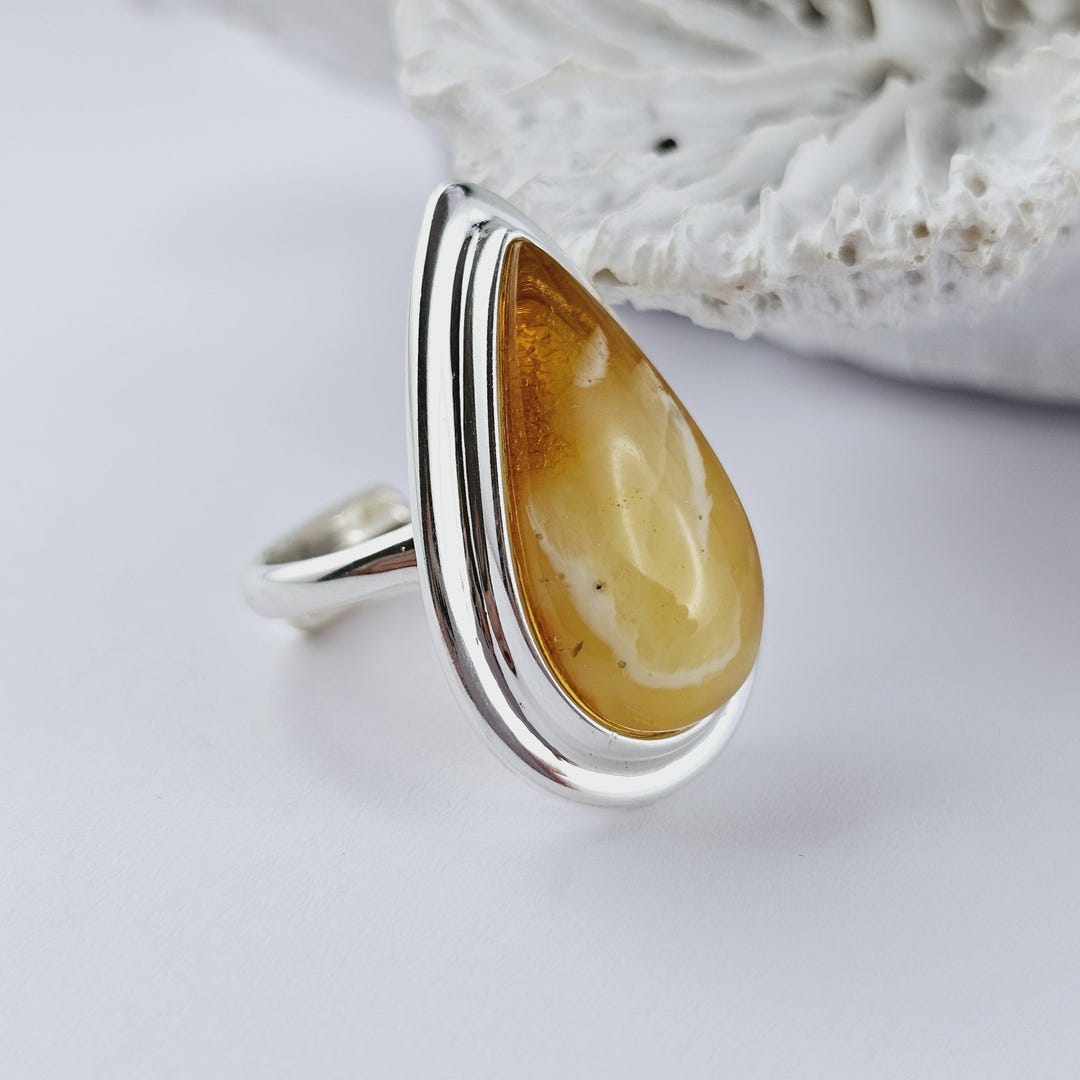 Honey Natural Baltic Amber Ring, Honey Amber Ring, Amber and Sterling Silver Ring, Baltic Amber ...