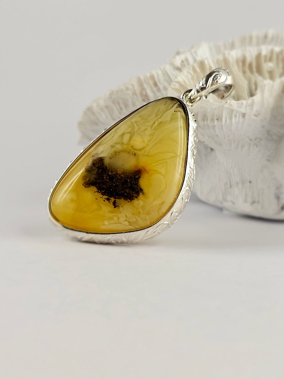 Rare White Amber Pendant, Natural Baltic Amber and Silver Drop, Genuine ...