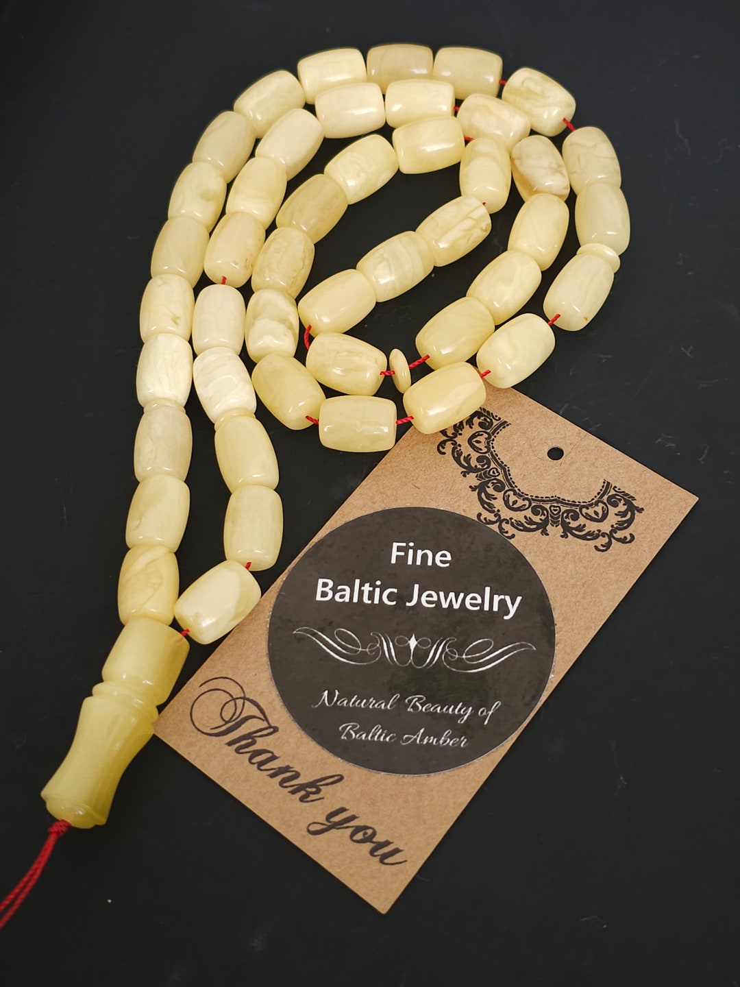 Ø +10mm Royal Baltic Amber Islamic Prayer, 45 Barrel Shape Beads, 49 ...