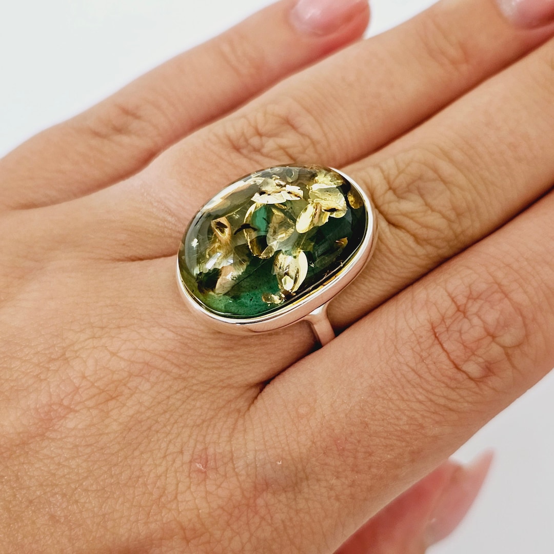 Elegant Green and Gold Amber Natural Baltic Amber Ring - Etsy