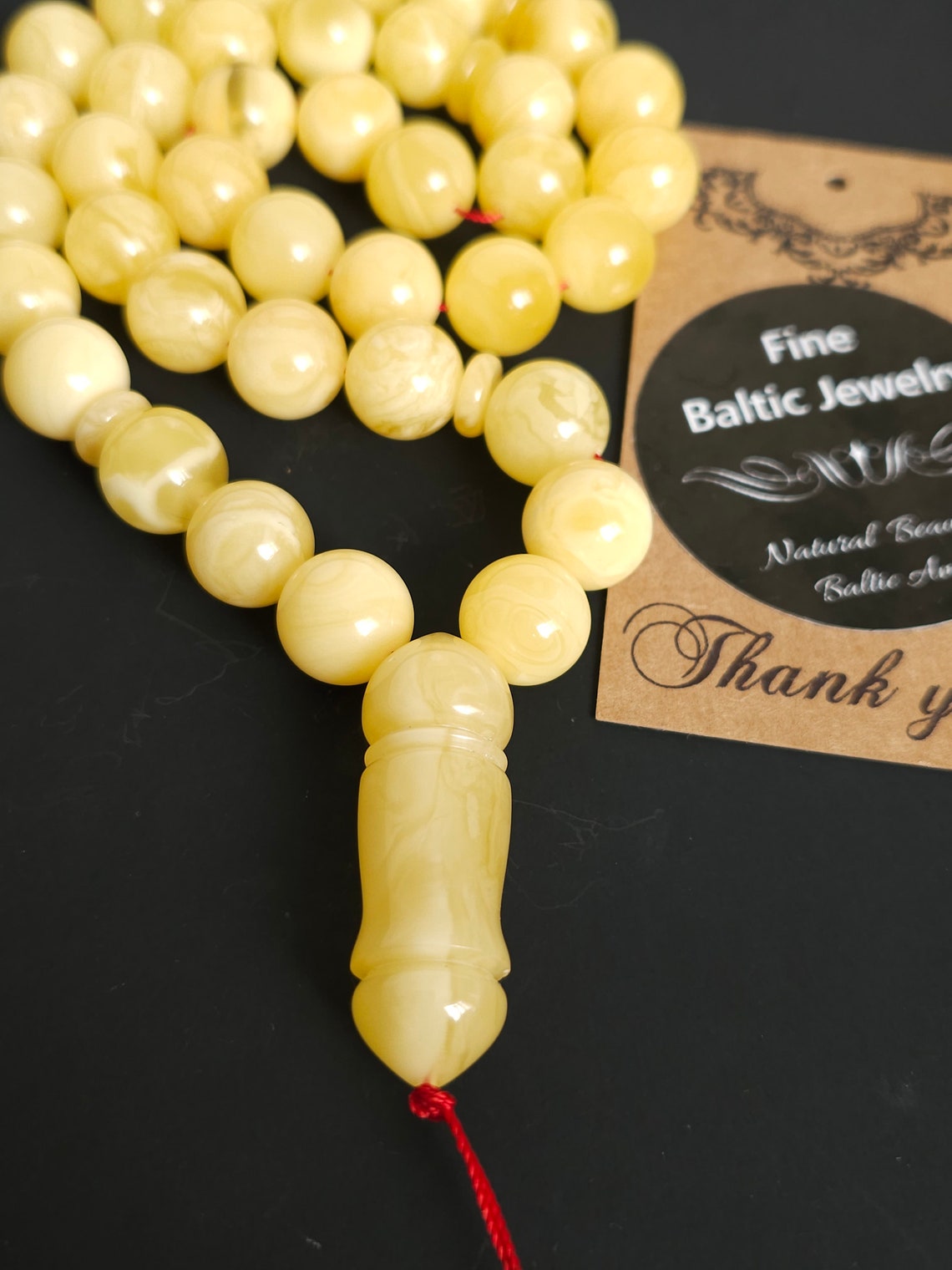 Ø +13mm Royal Baltic Amber Islamic Prayer, 37 Round Beads, 56.33g ...