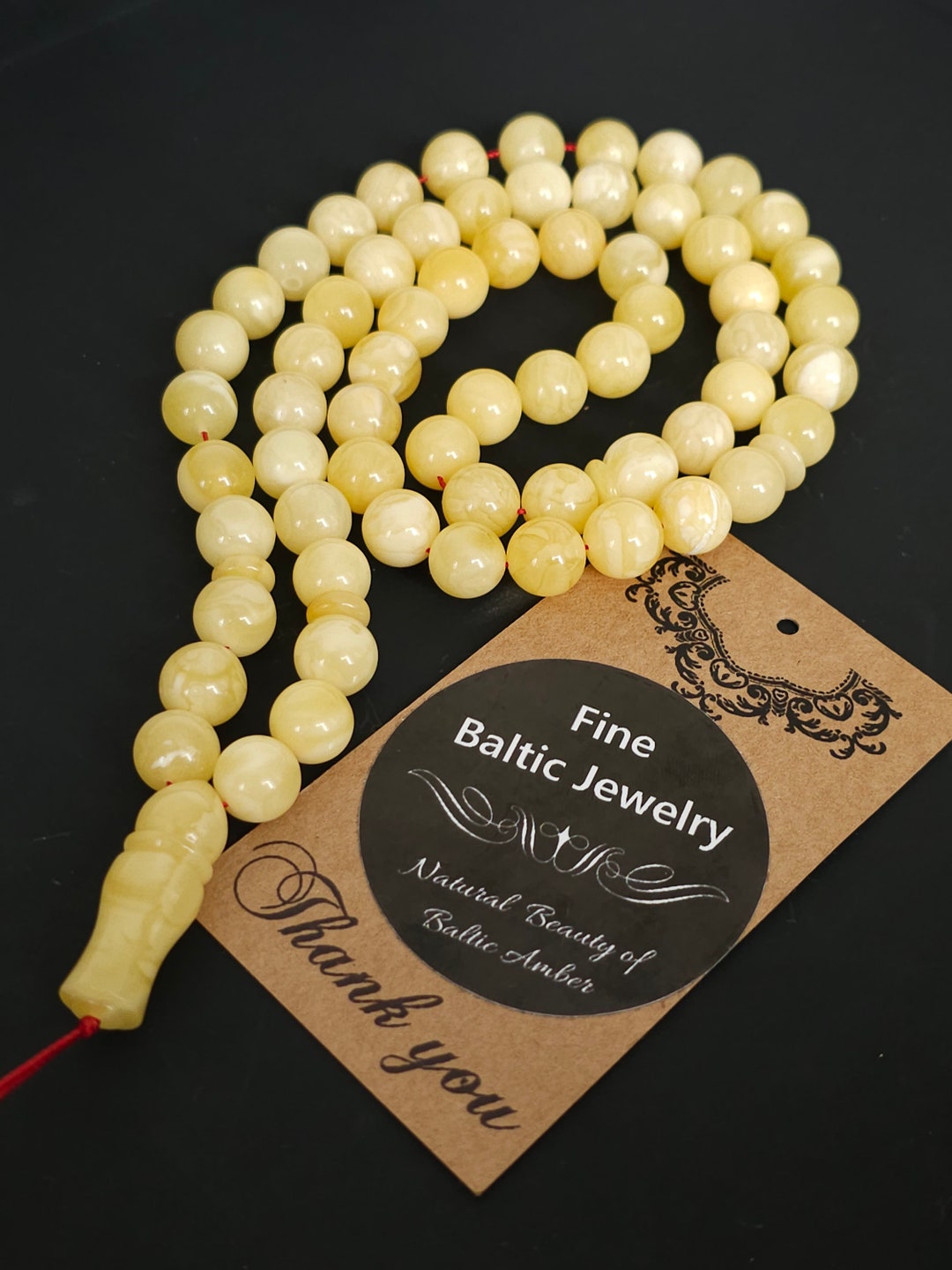 Ø +10mm Royal Baltic Amber Islamic Prayer, 63 Round Beads, 39.93g ...