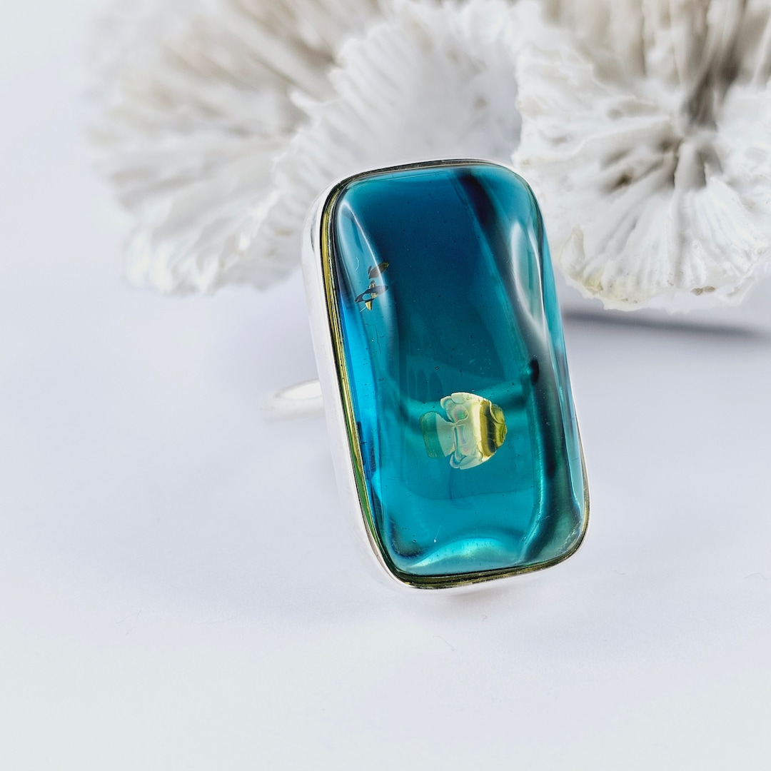 Incredible Huge Blue Amber, Natural Baltic Amber Ring, Unique Amber ...