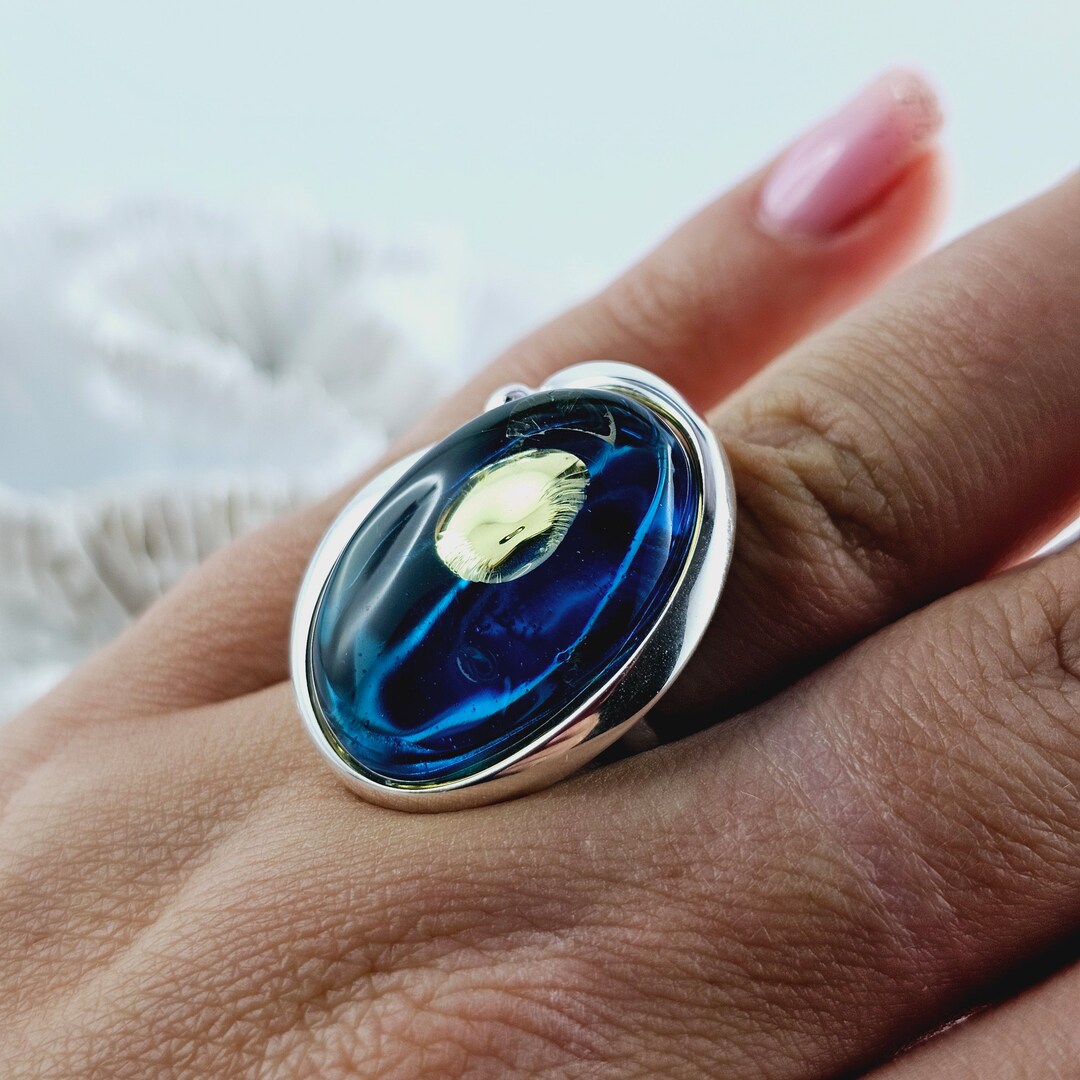 Incredible Huge Blue Amber, Natural Baltic Amber Ring, Unique Amber ...