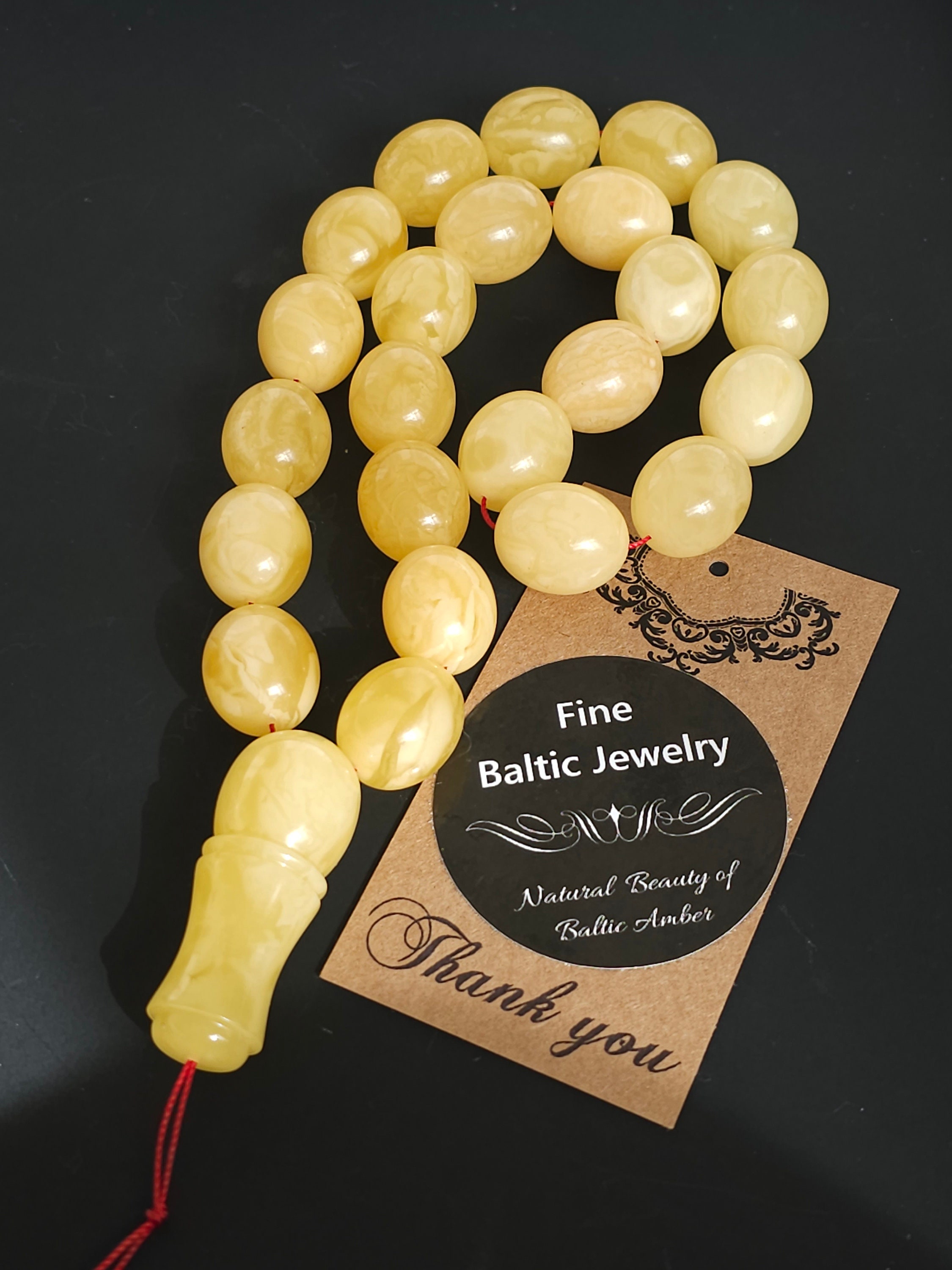 Ø 16mm Royal Baltic Amber Islamic Prayer, 23 Egg Shape Beads, 77.04g ...